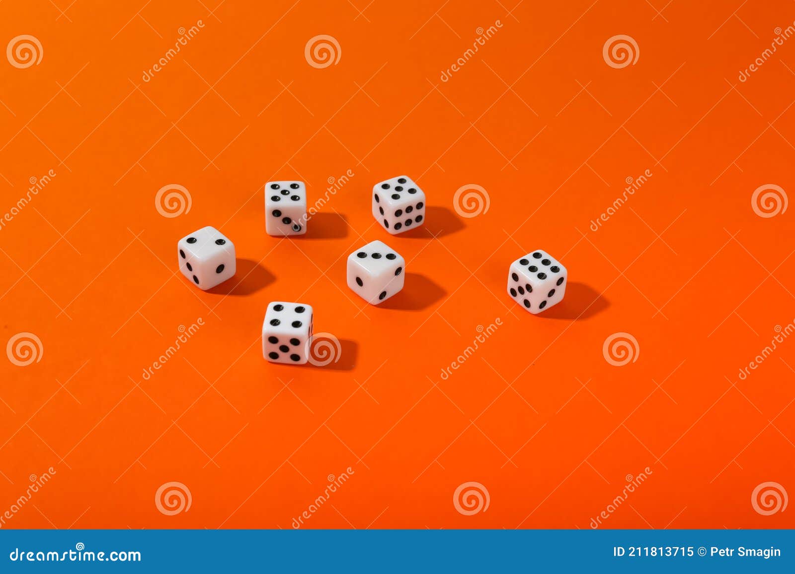 Group of Several Dice on Orange Background Stock Image - Image of group ...