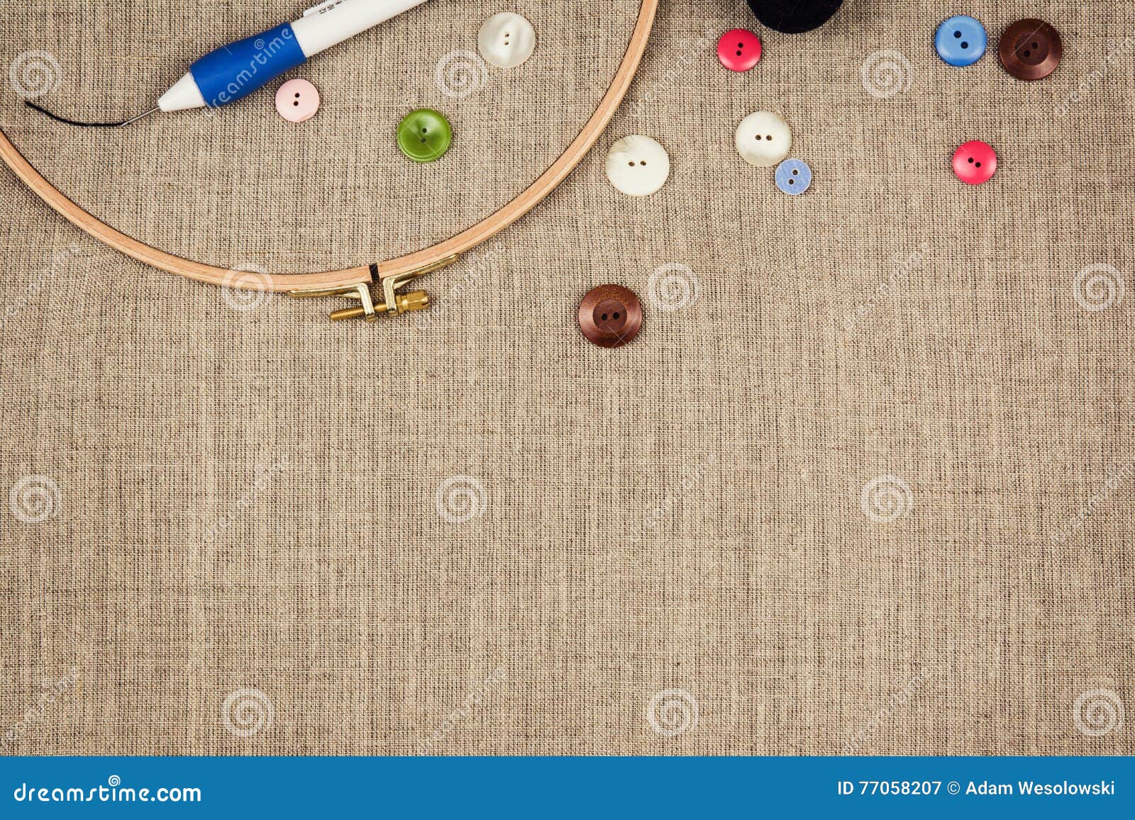 Group of Sewing Objects Lying Flat on a Natural Linen Stock Image ...