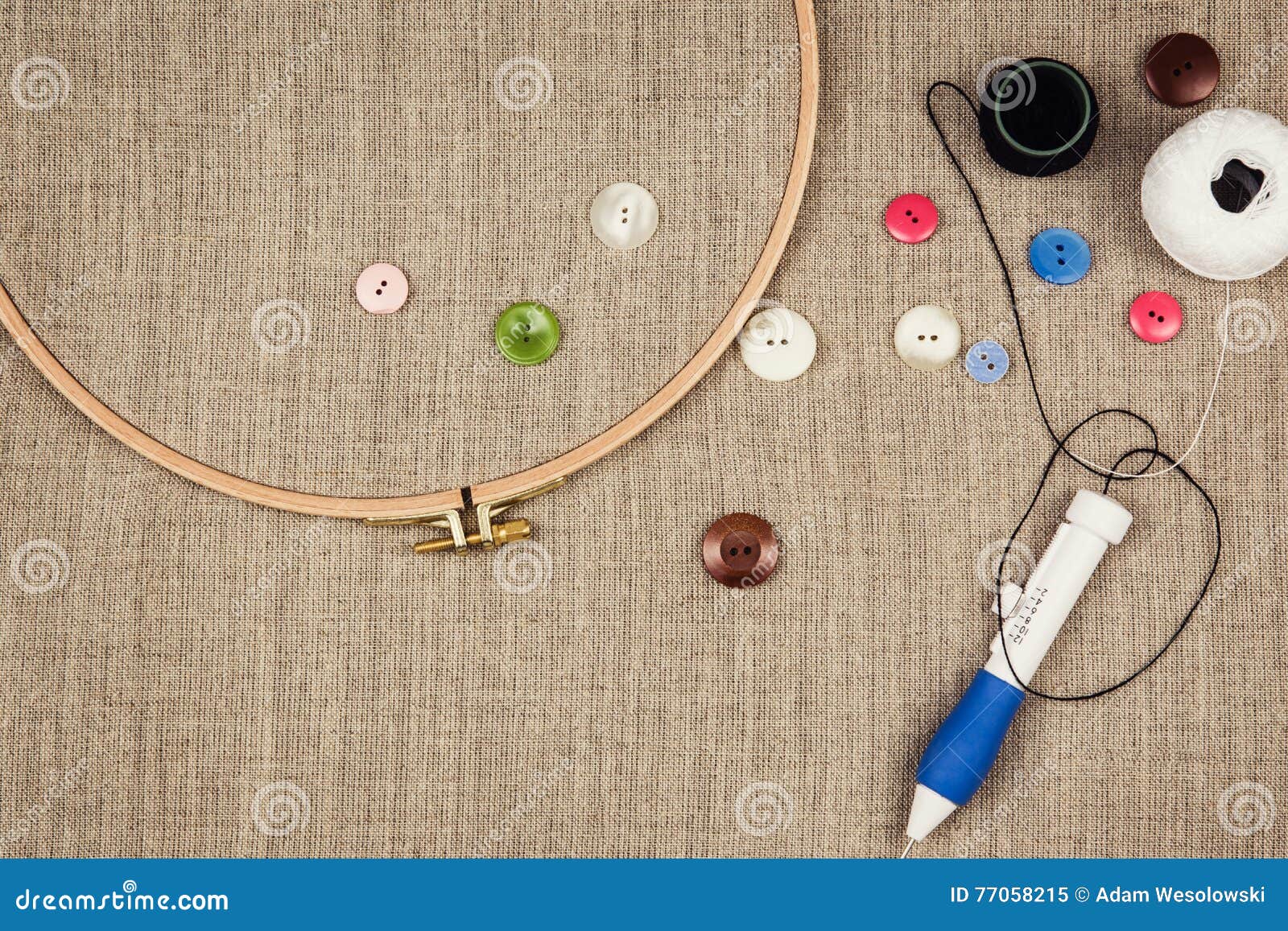 Group of Sewing Objects Lying Flat on a Natural Linen Stock Image ...