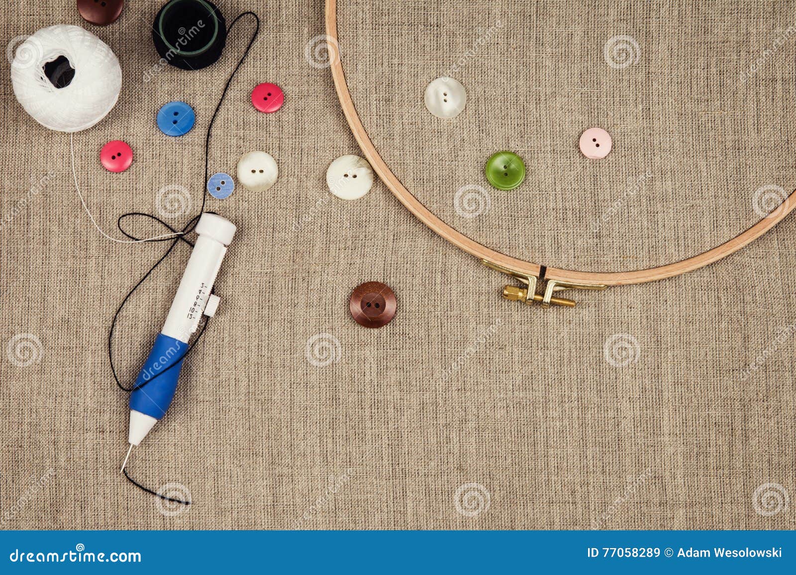 Group of Sewing Objects Lying Flat on a Natural Linen Stock Image ...