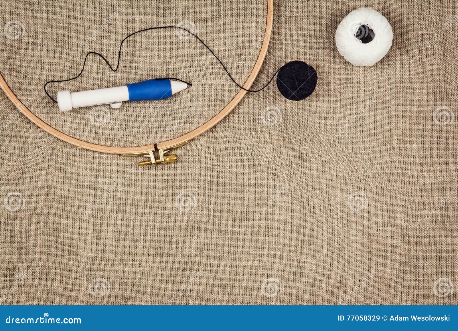 Group of Sewing Objects Lying Flat on a Natural Linen Stock Image ...