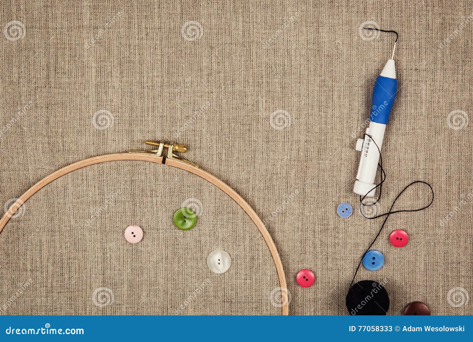 Group of Sewing Objects Lying Flat on a Natural Linen Stock ...