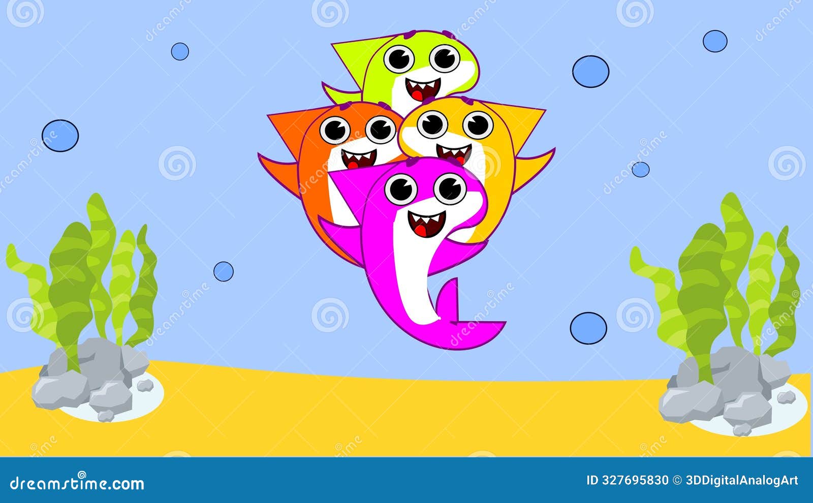Group of Cute Cartoon Sharks - Different Colors Stock Illustration ...