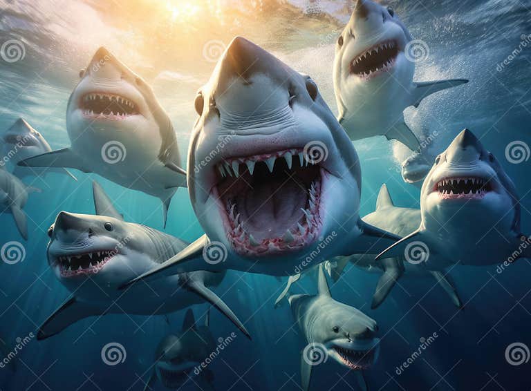 A group of sharks stock photo. Image of nature, black - 289761902