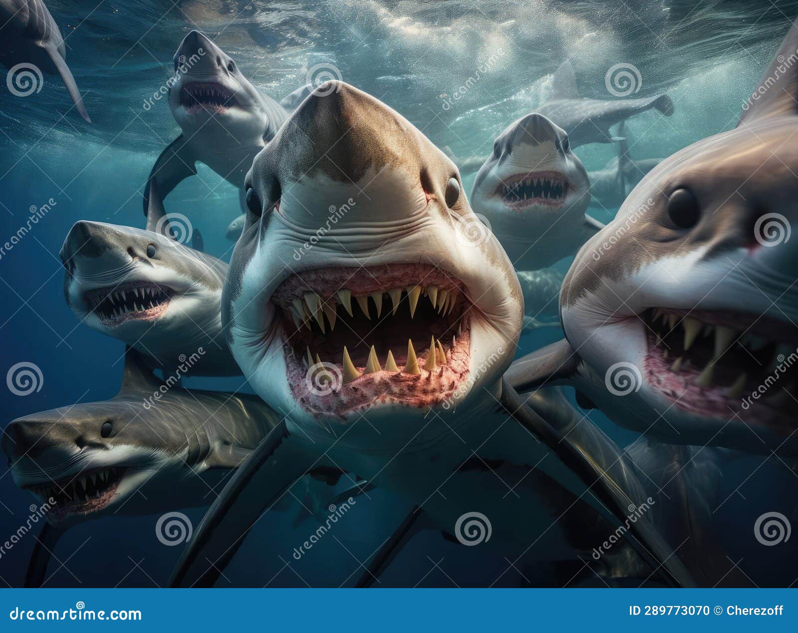 A group of sharks stock photo. Image of nature, white - 289773070