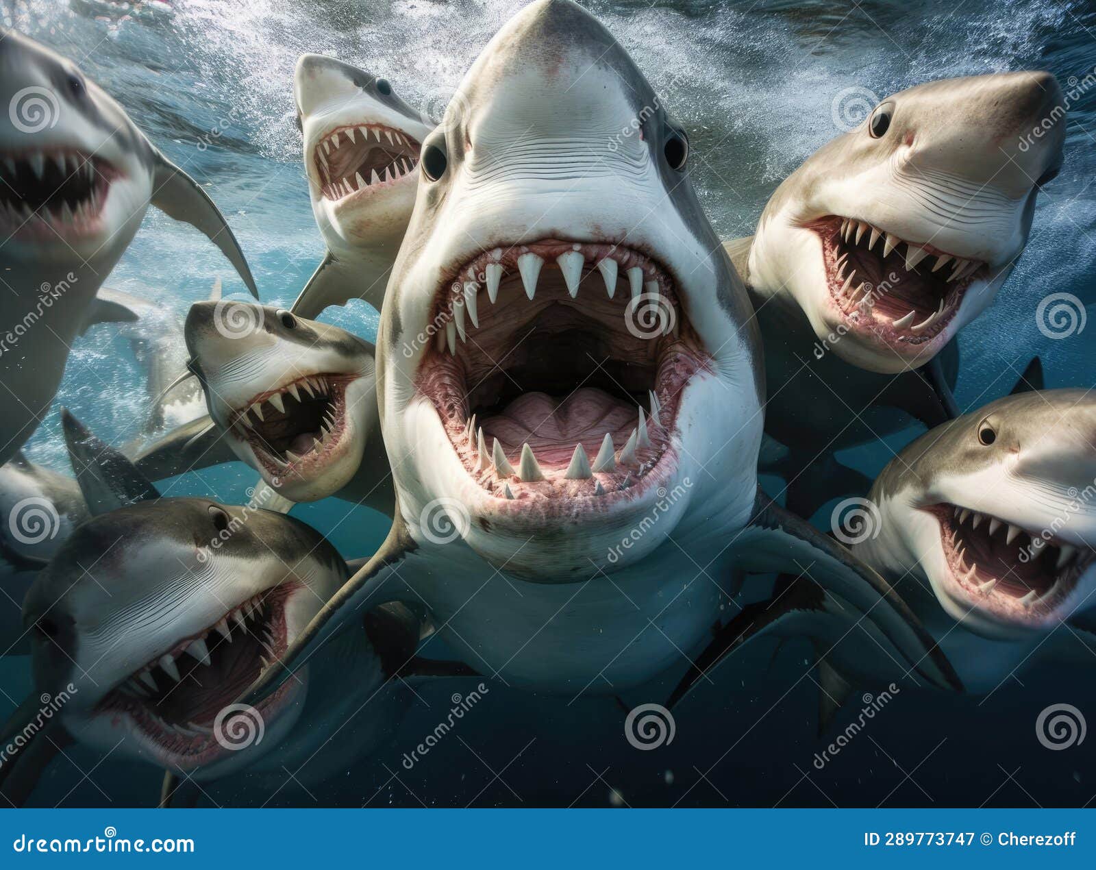 A group of sharks stock image. Image of fear, white - 289773747