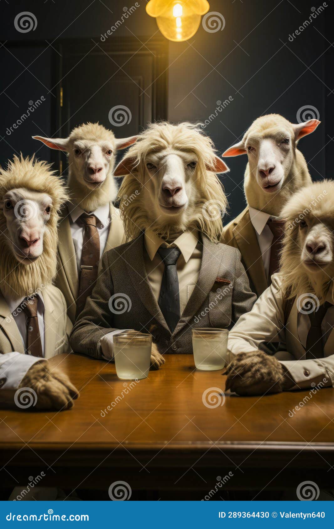 Group of Sheep Dressed in Suits and Ties Sitting at Table. Generative ...