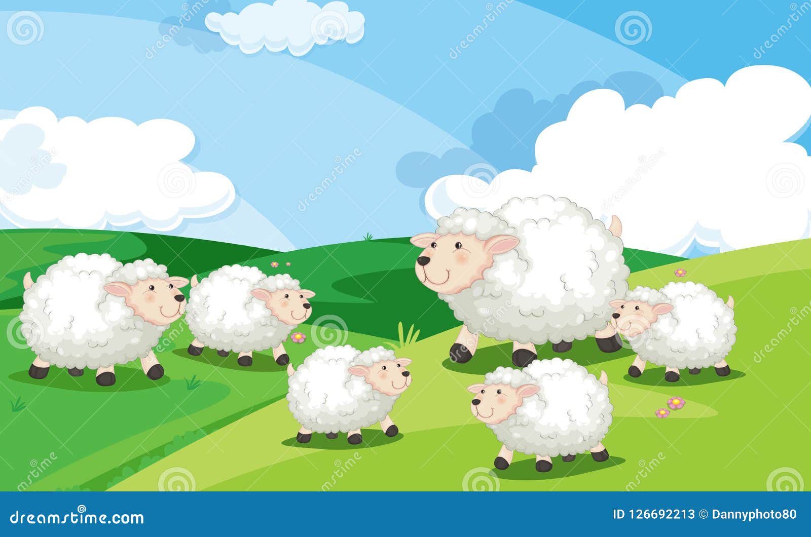 A group of sheep in field stock vector. Illustration of lamb - 126692213