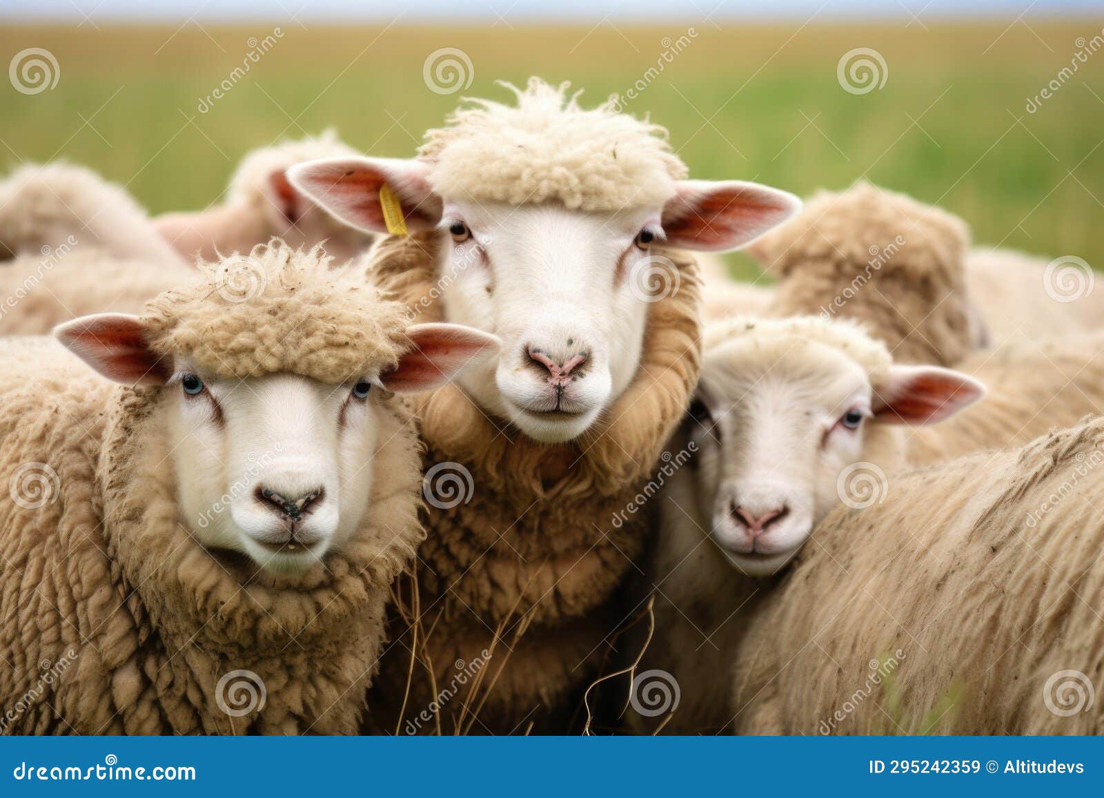 A Group of Sheep Huddling Together in a Pasture Stock Image - Image of ...