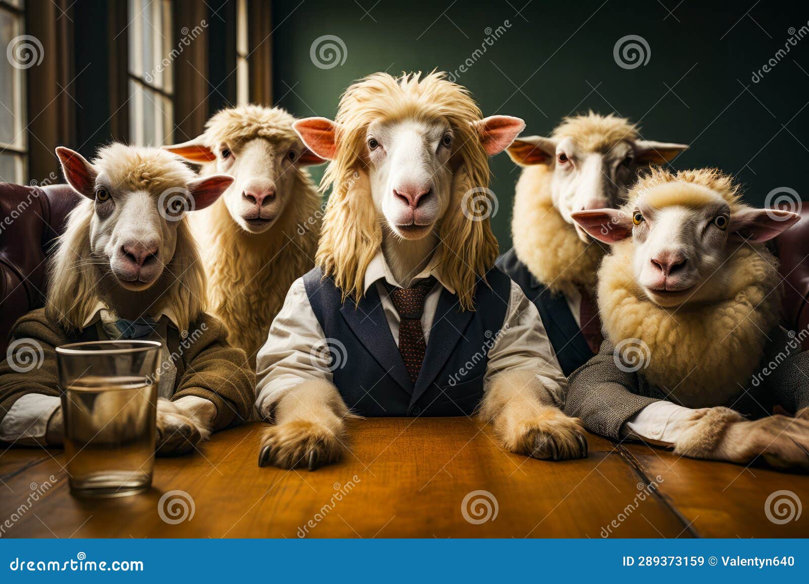 Group of Sheep Wearing Suits and Ties Sitting at Table. Generative AI ...