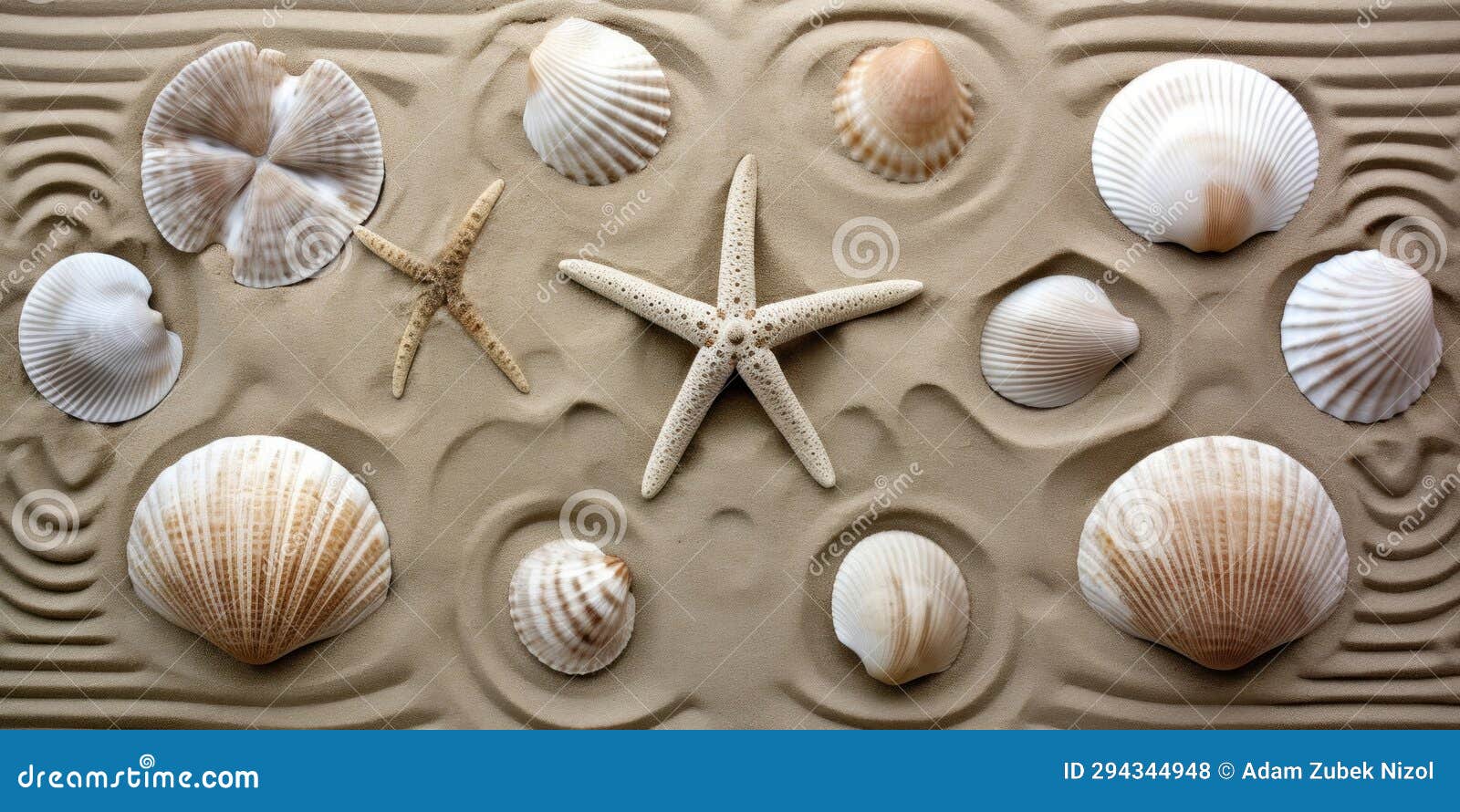 A Group Of Sea Shells And Starfish On A Beach. AI Generative Image ...