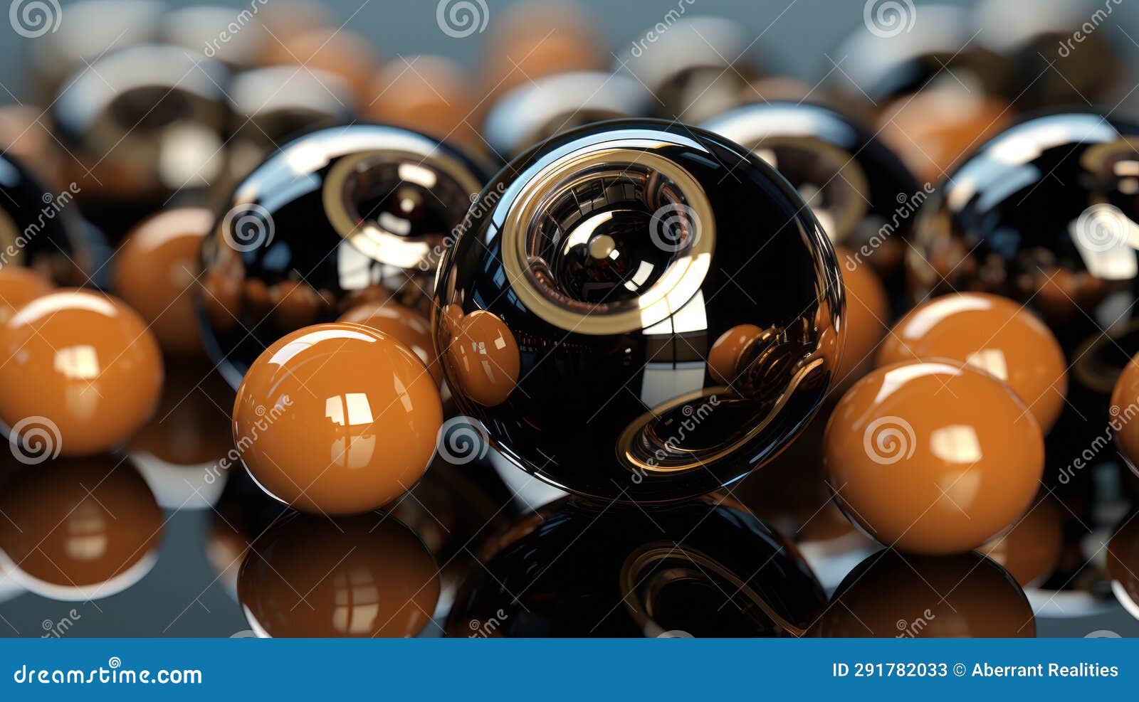 A Group of Shiny Balls on a Reflective Surface Stock Illustration ...