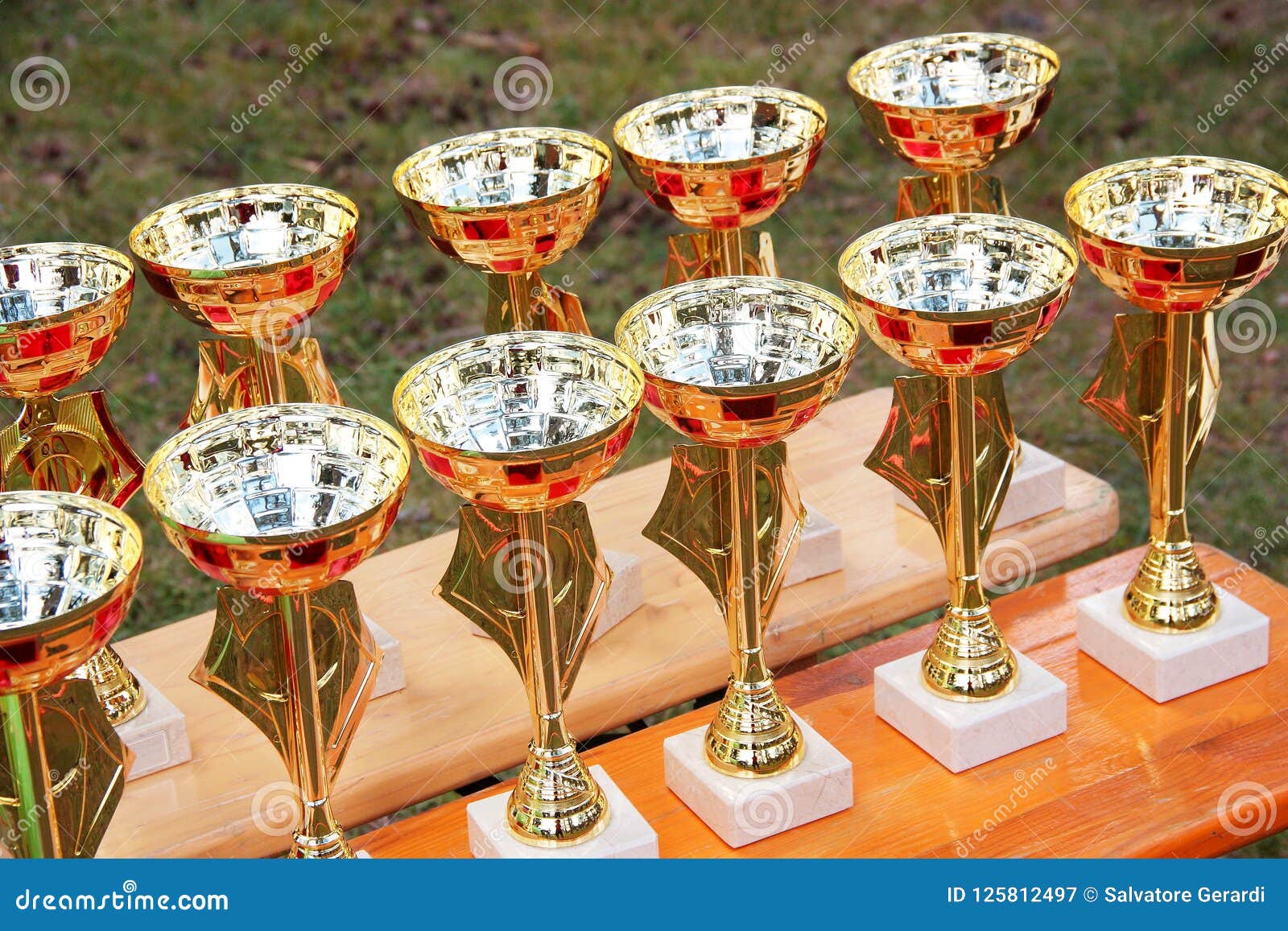 Group of Shiny Cups on a Table during a Sport Award Ceremony Stock ...