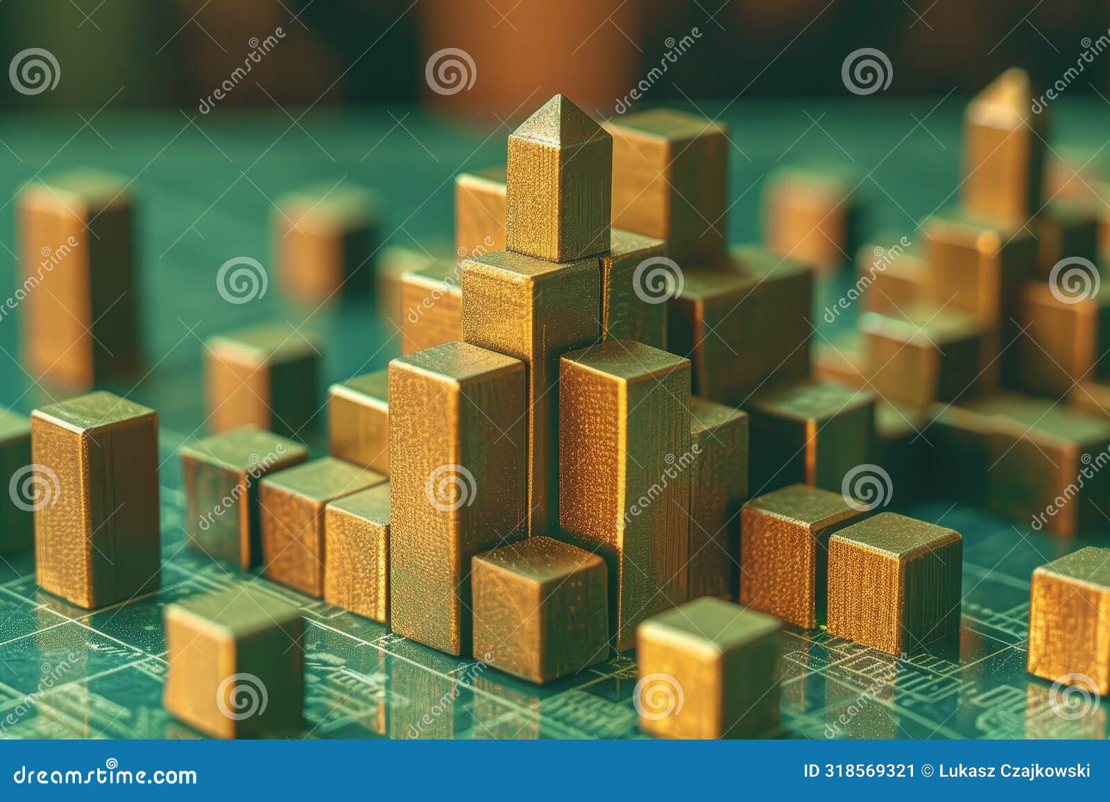 Group of Gold Cubes on Blue Background. Generative AI Stock ...