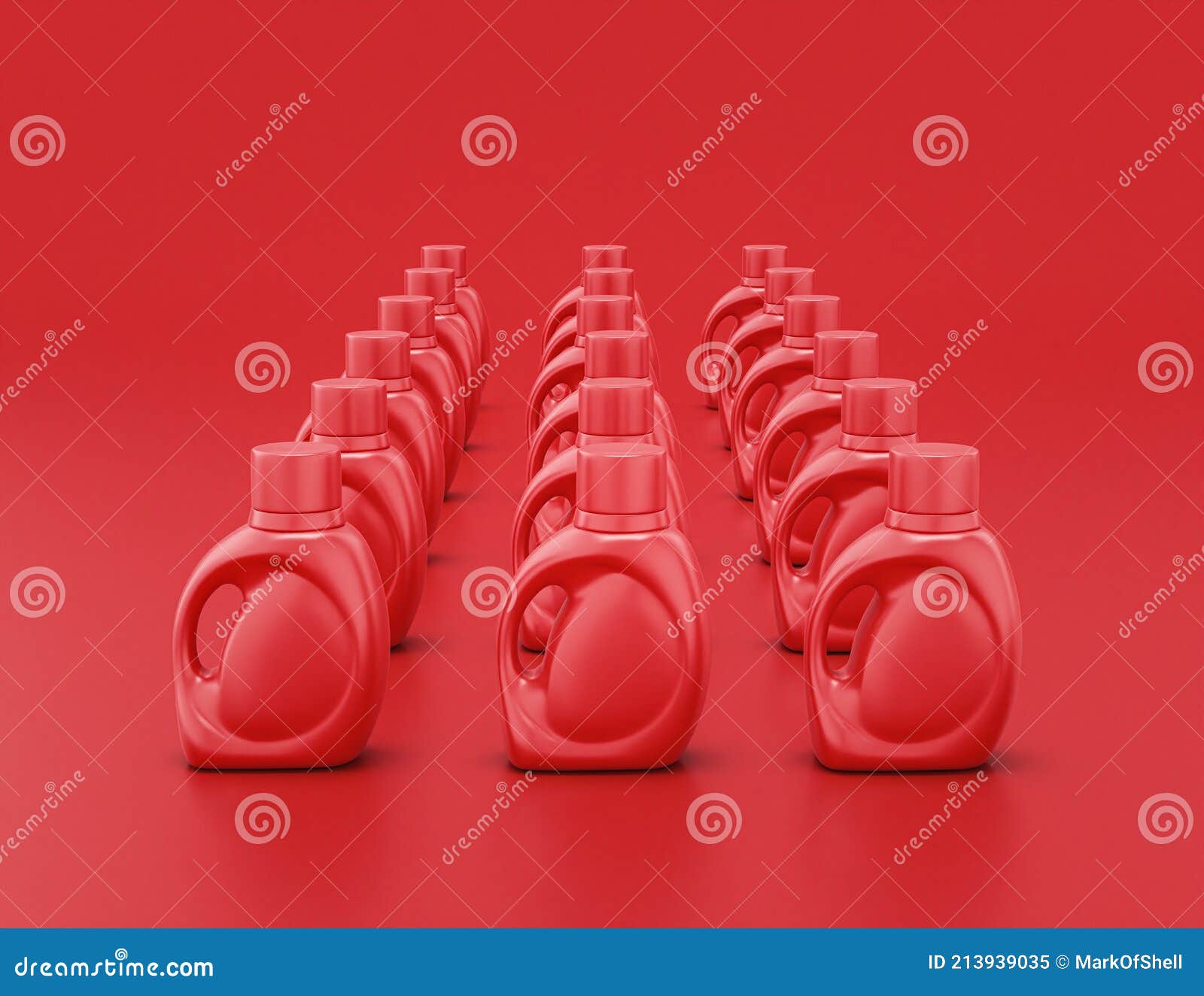 Group of Shiny Red Plastic Detergent Containers in Red Background, Flat ...