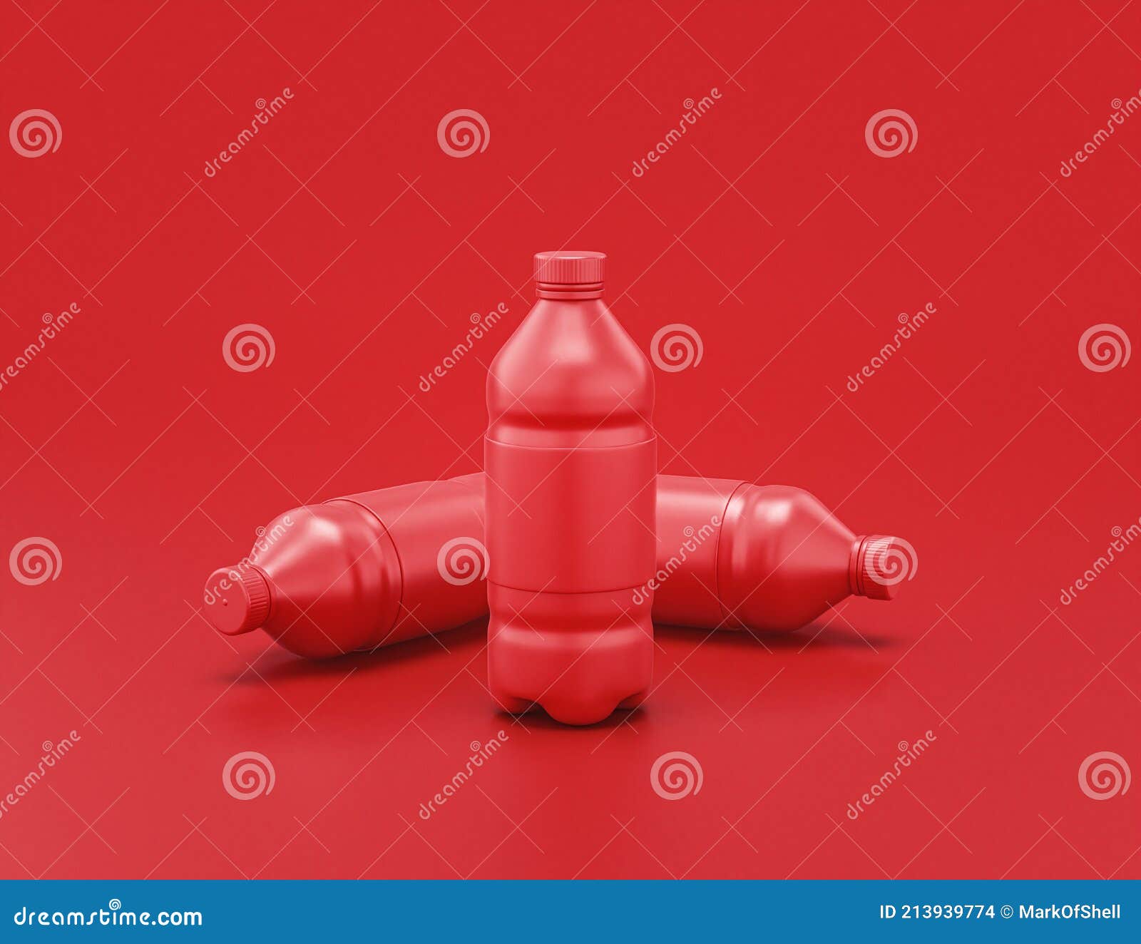 A Group of Shiny Red Plastic Soda Bottles in Red Background, Flat ...
