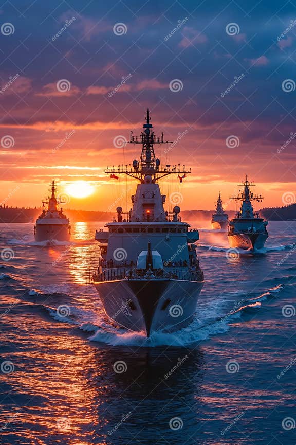 A Group of Ships Sailing in the Ocean at Sunset Stock Photo - Image of sunrise, travel: 343502676