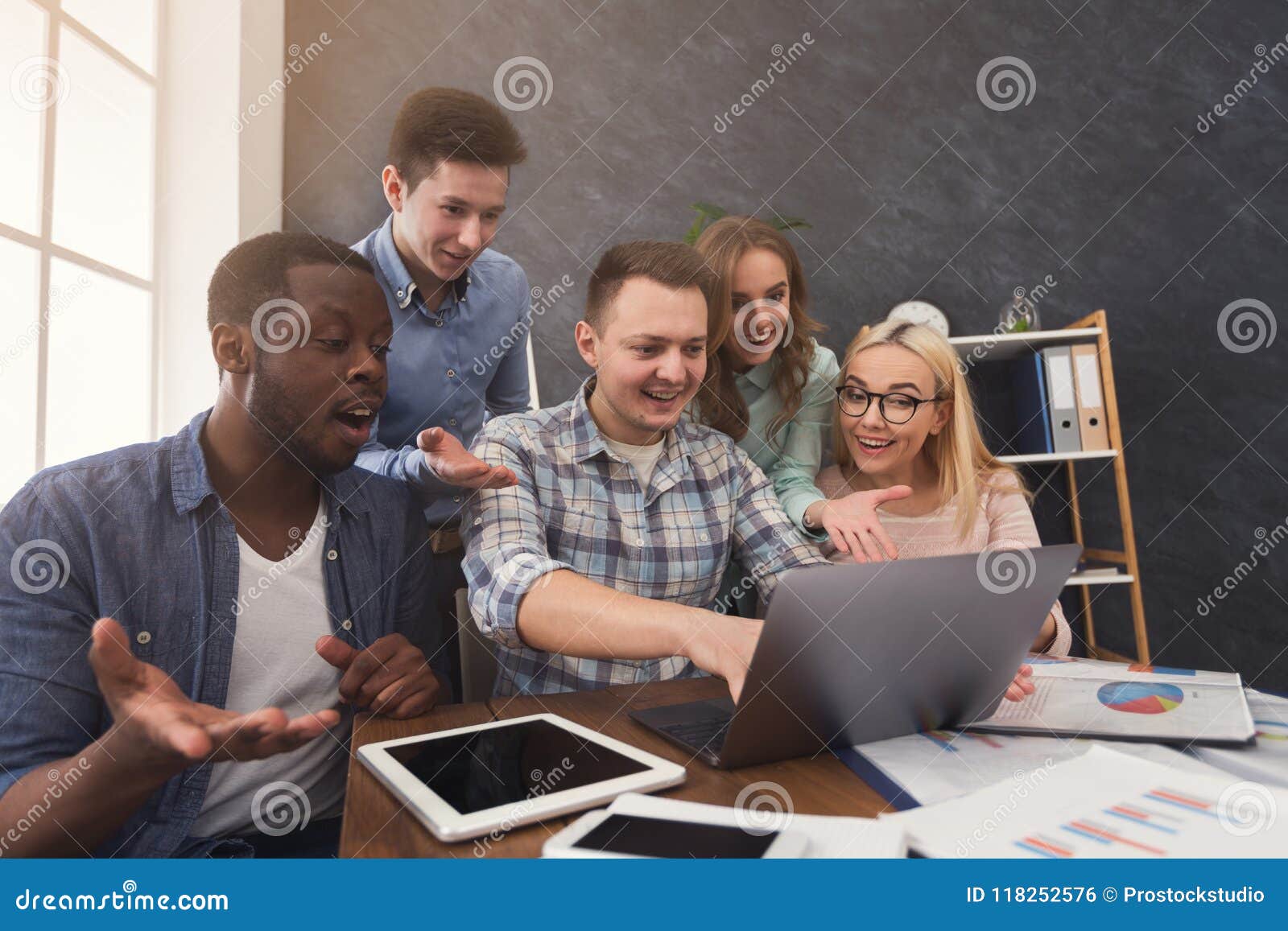 Shocked People Gesturing at Computer Screen Stock Photo - Image of ...