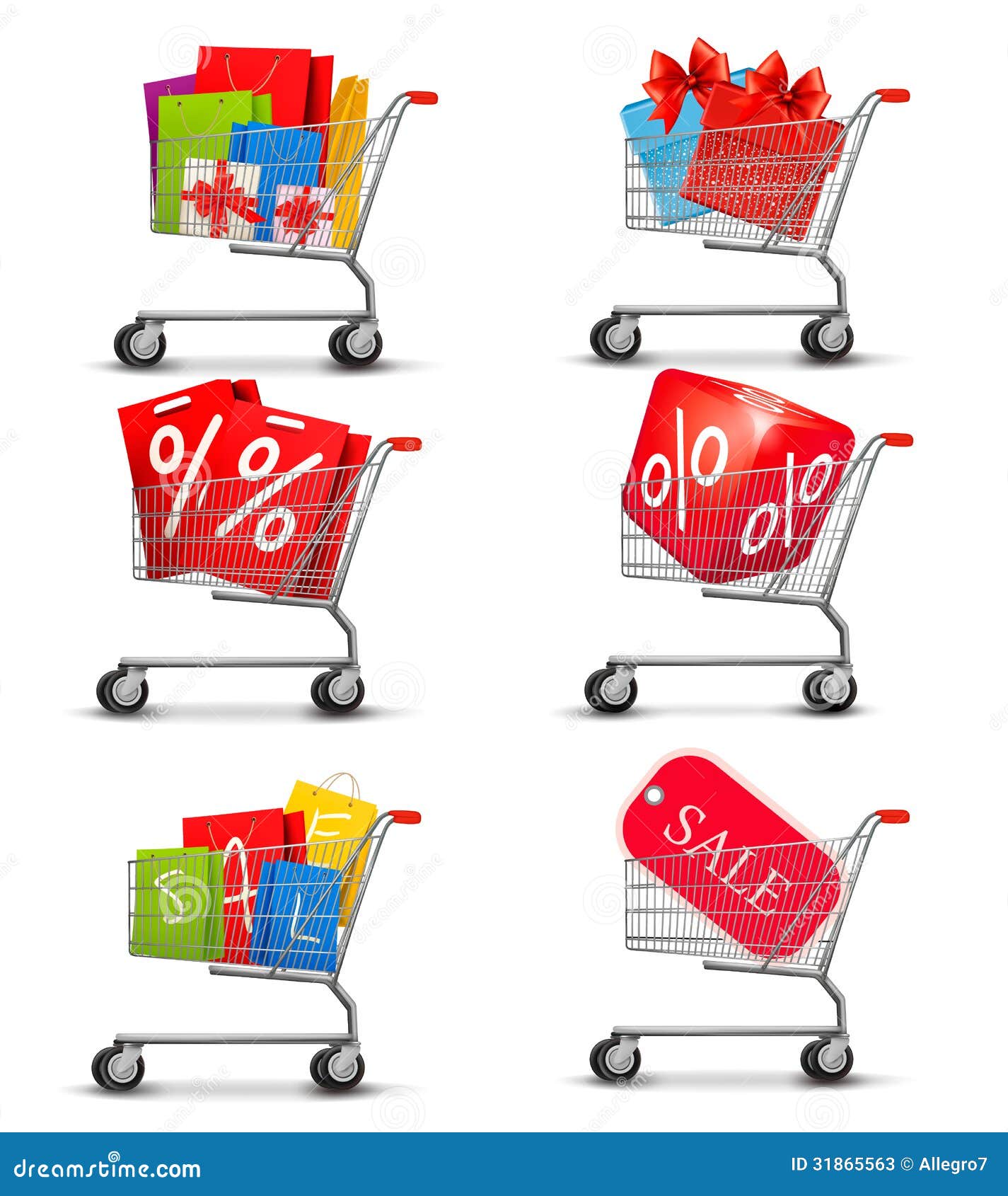 Group of Shopping Carts Full of Shopping Bags and Stock Vector ...