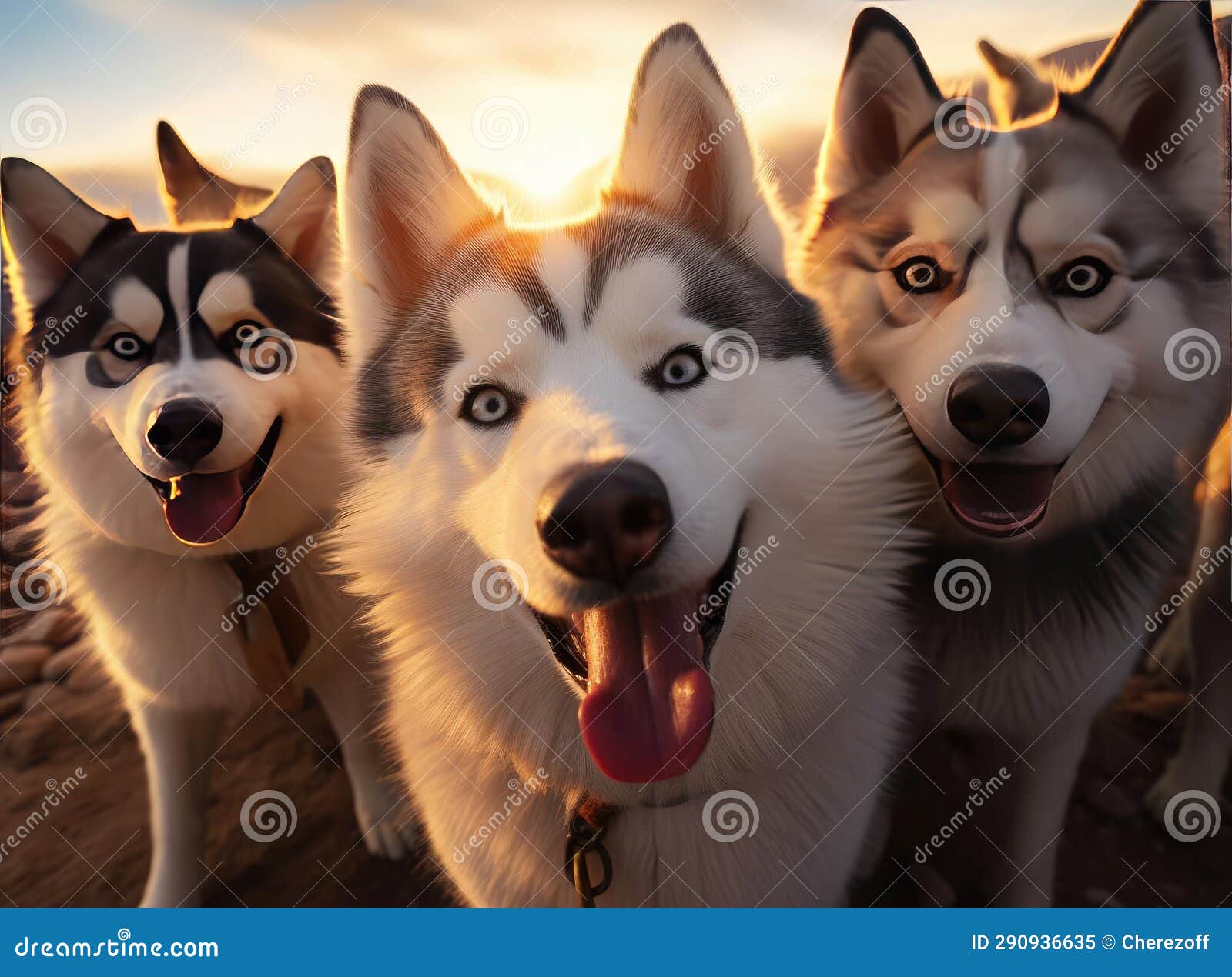 A Group of Siberian Huskies Stock Image - Image of teamwork, sweet ...