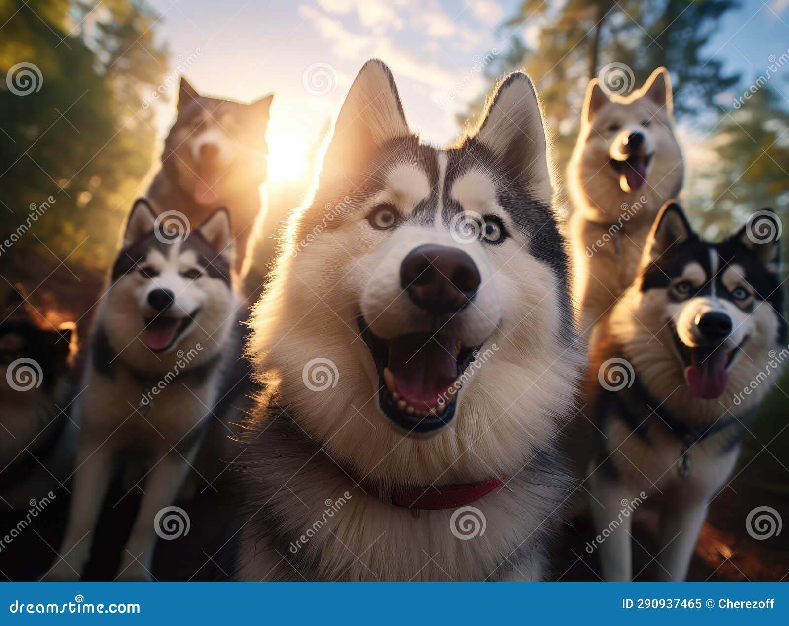A Group of Siberian Huskies Stock Image - Image of outdoors, cute ...
