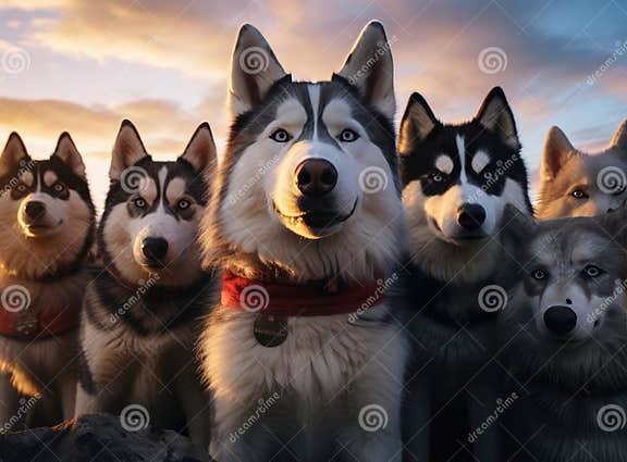A Group of Siberian Huskies Stock Photo - Image of travel, canine ...