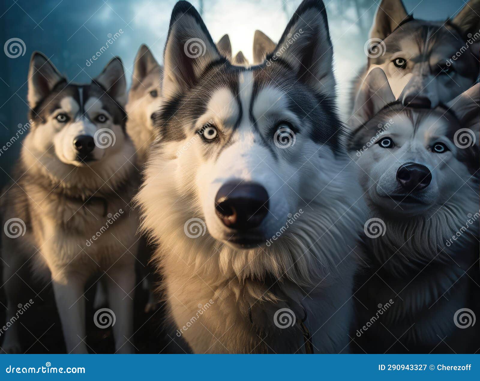 A Group of Siberian Huskies Stock Image - Image of adventure, nature ...