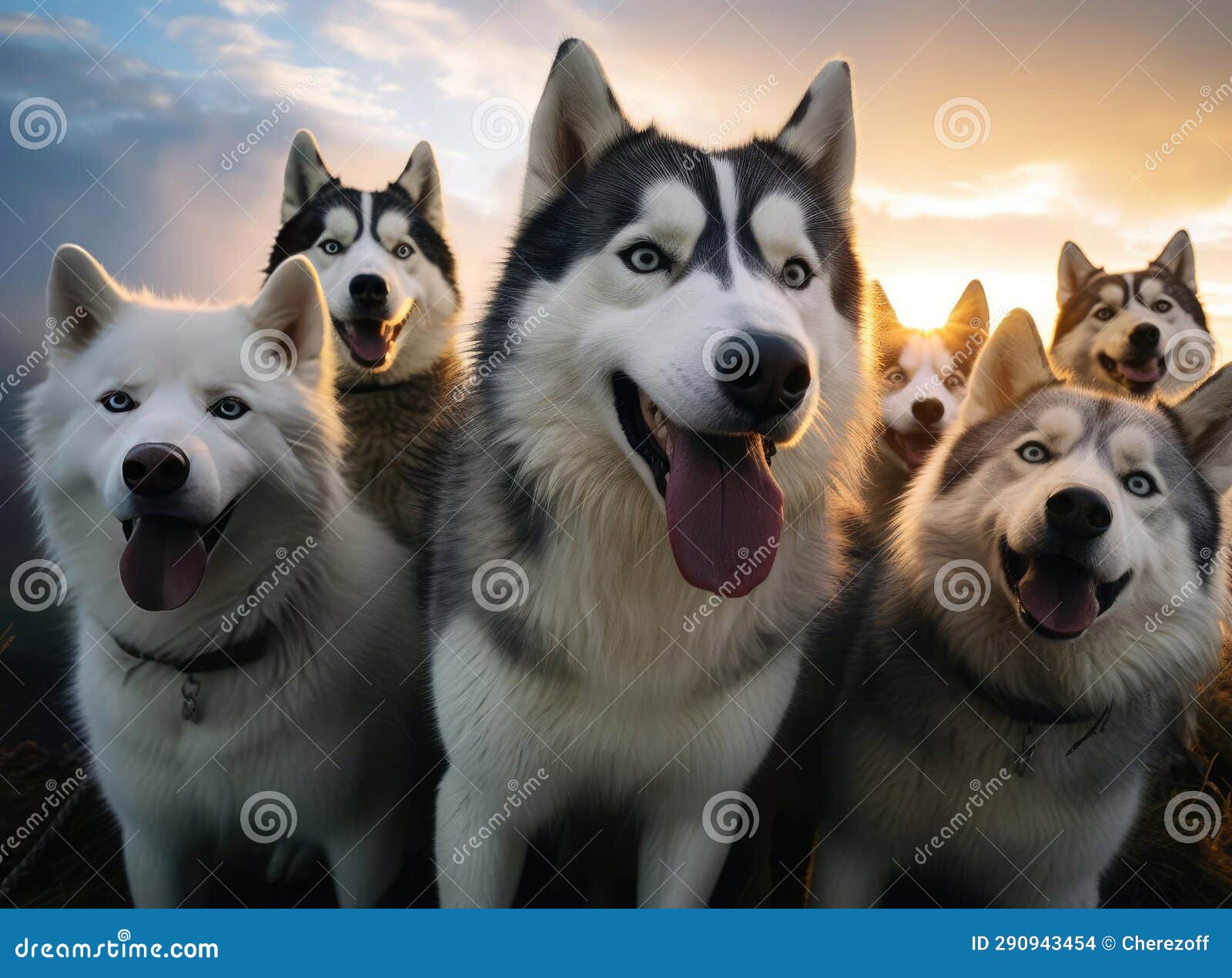 A Group of Siberian Huskies Stock Photo - Image of winter, young: 290943454