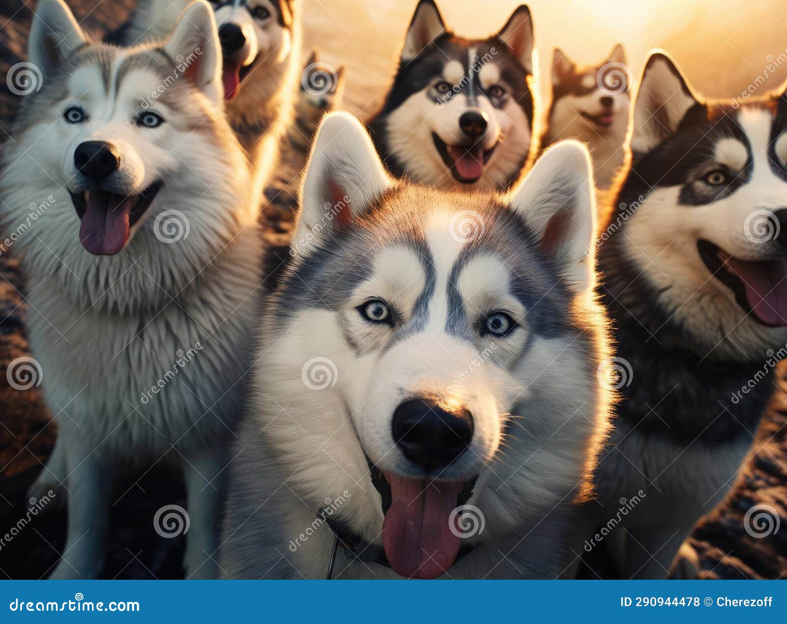 A Group of Siberian Huskies Stock Photo - Image of adventure, portrait ...