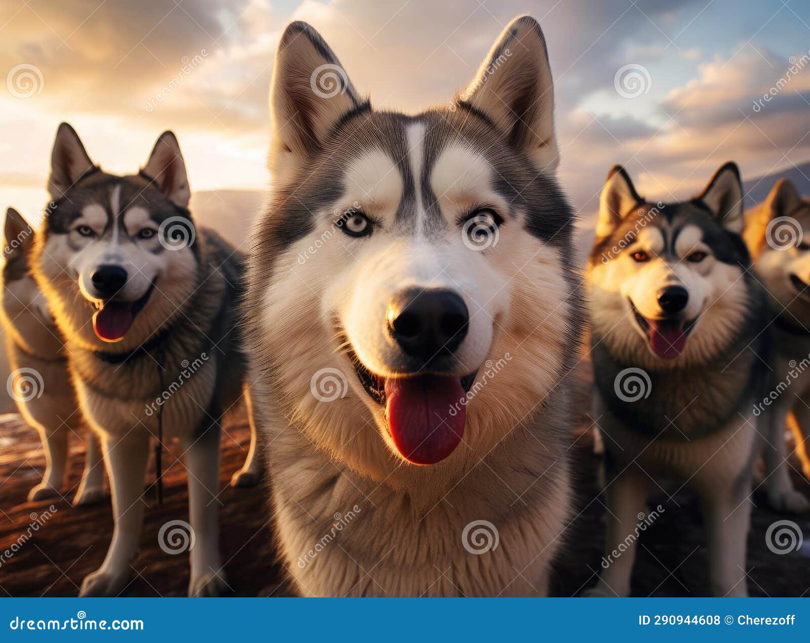 A Group of Siberian Huskies Stock Photo - Image of happy, siberian ...