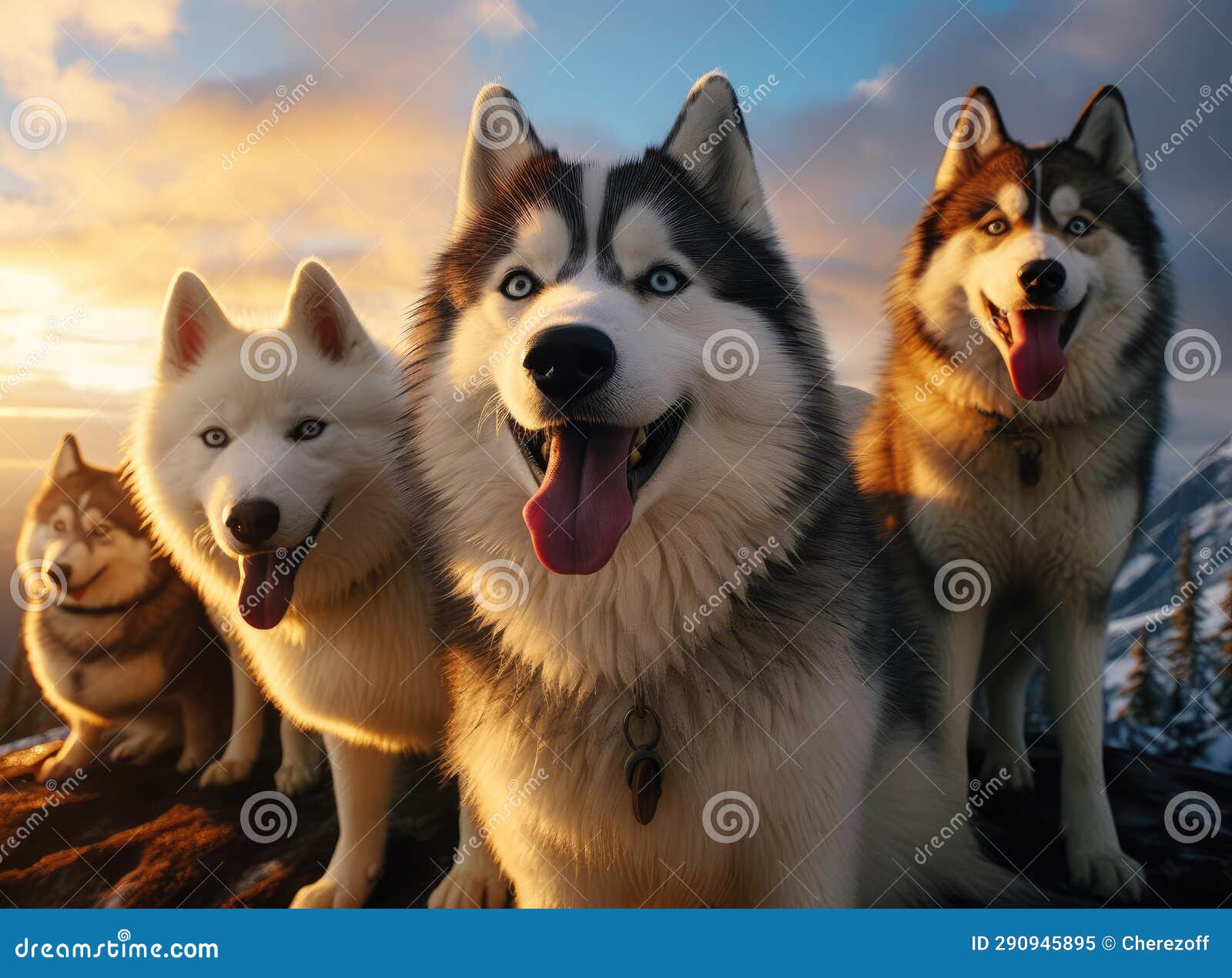 A Group of Siberian Huskies Stock Image - Image of domestic, outdoors ...