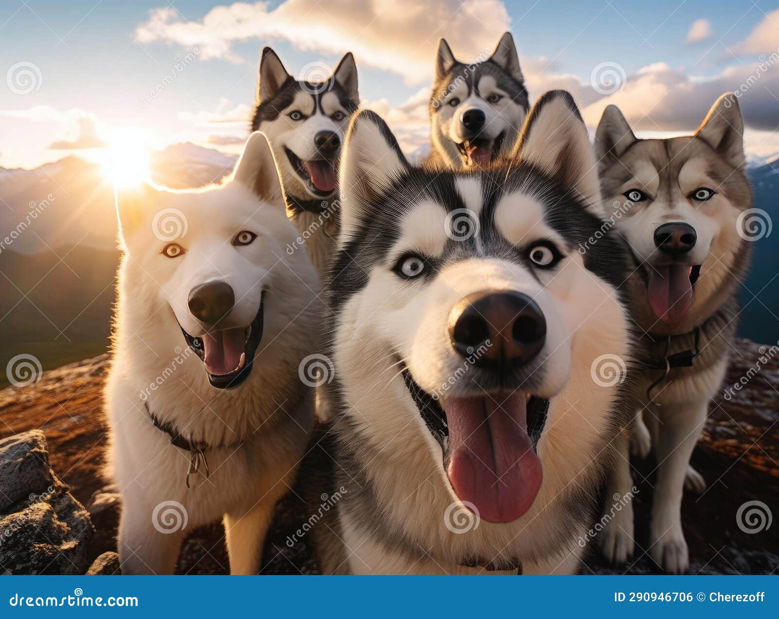 A Group of Siberian Huskies Stock Photo - Image of winter, mushing ...