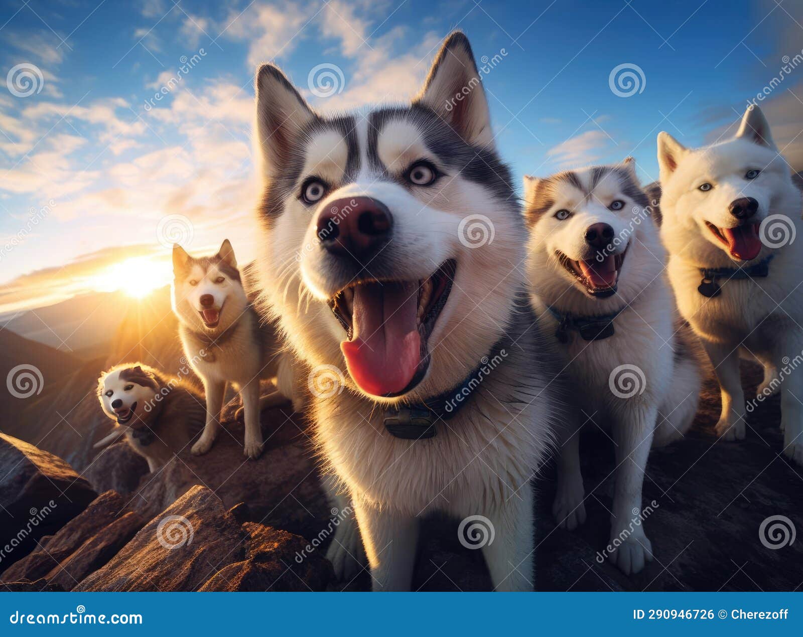 A Group of Siberian Huskies Stock Photo - Image of young, purebred ...