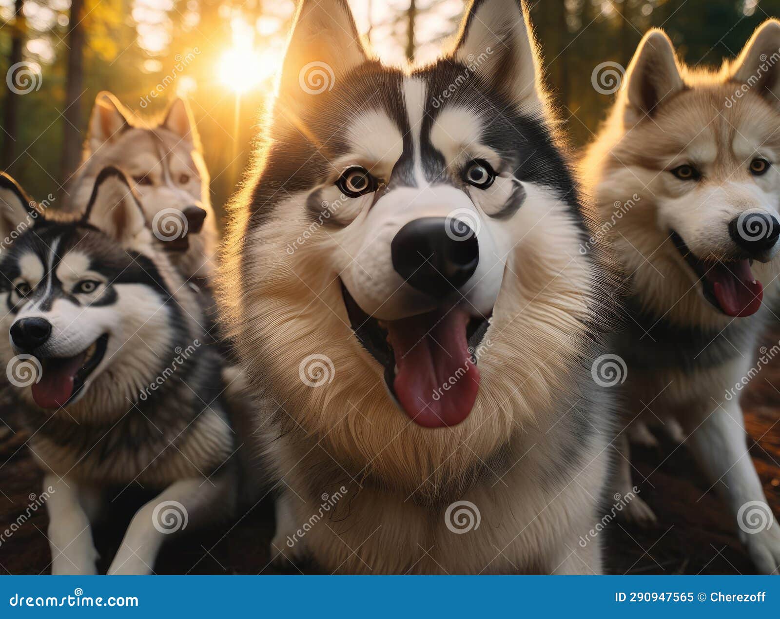 A Group of Siberian Huskies Stock Image - Image of outdoors, mushing ...