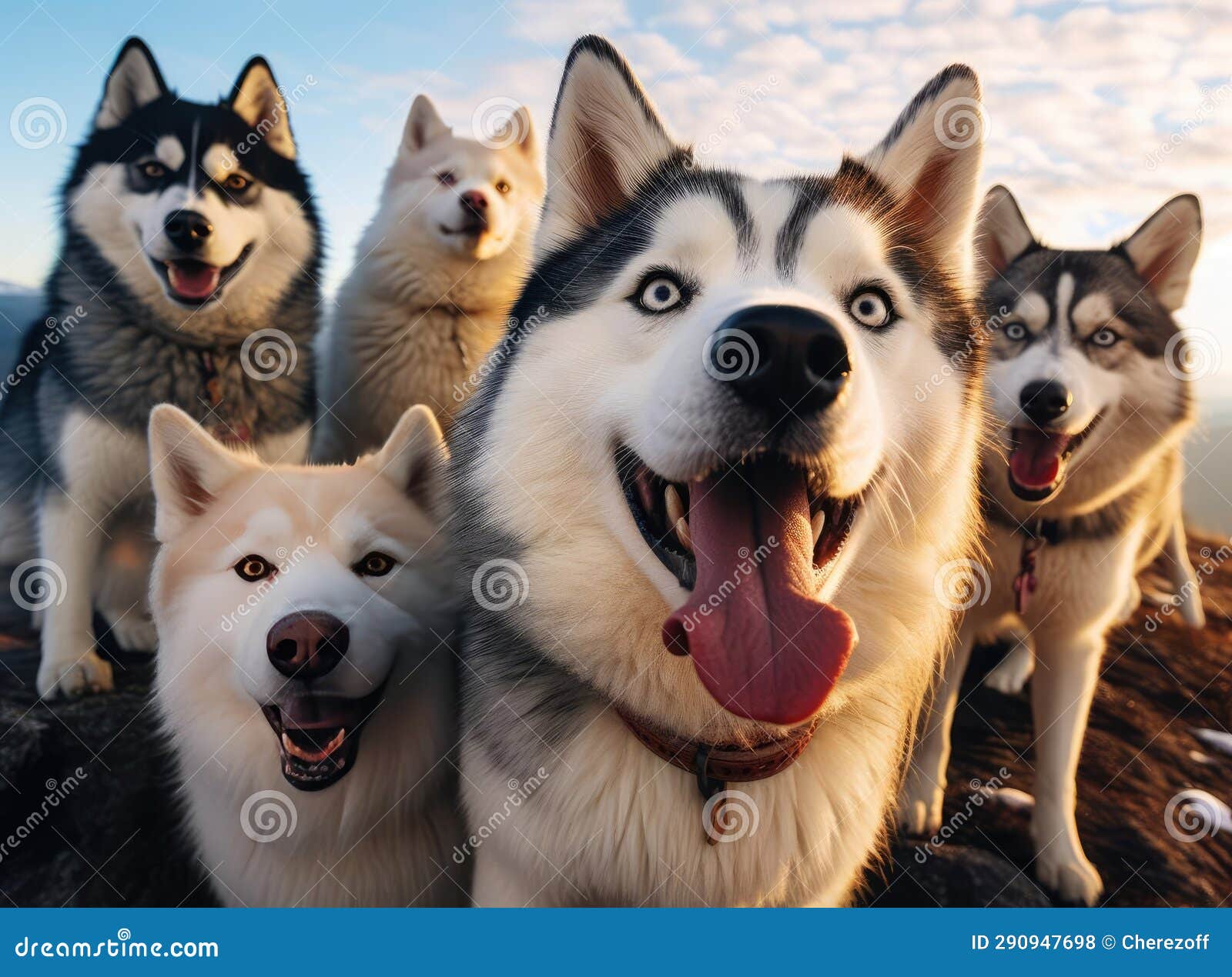 A Group of Siberian Huskies Stock Photo - Image of purebred, teamwork ...