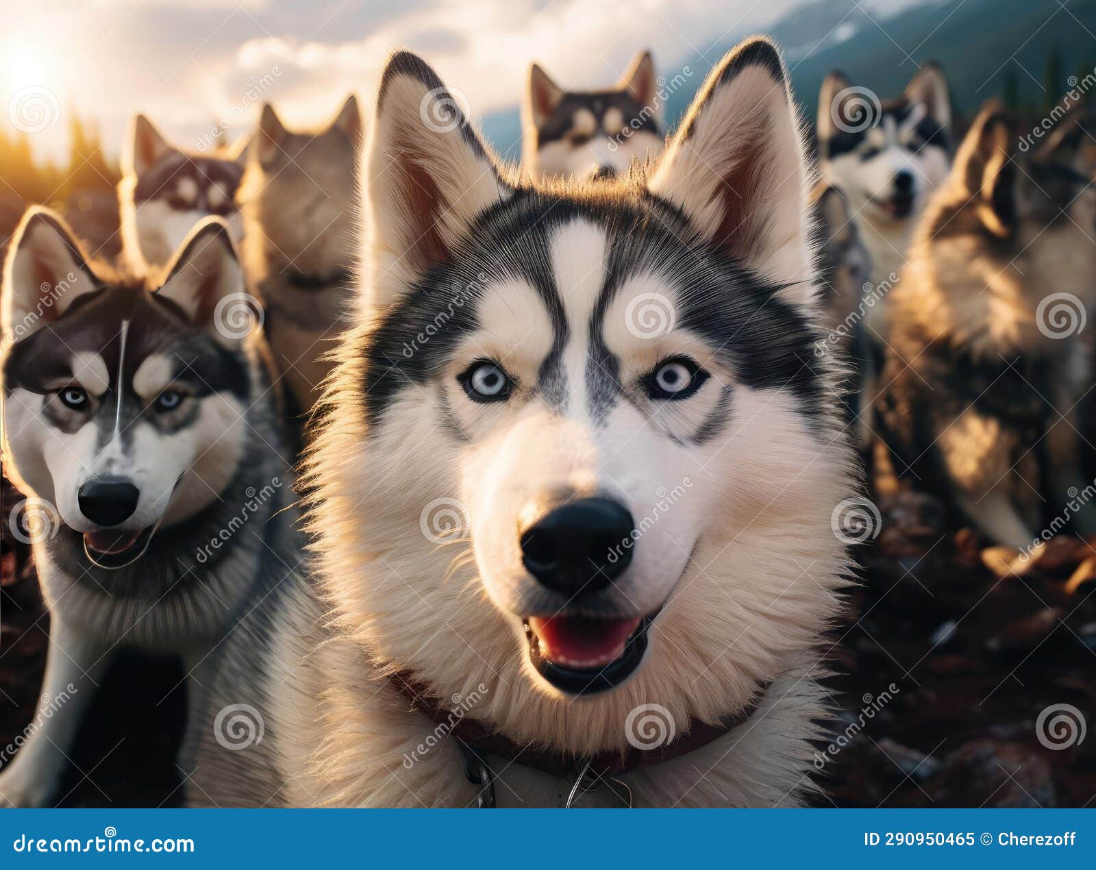 A Group of Siberian Huskies Stock Image - Image of purebred, cute ...