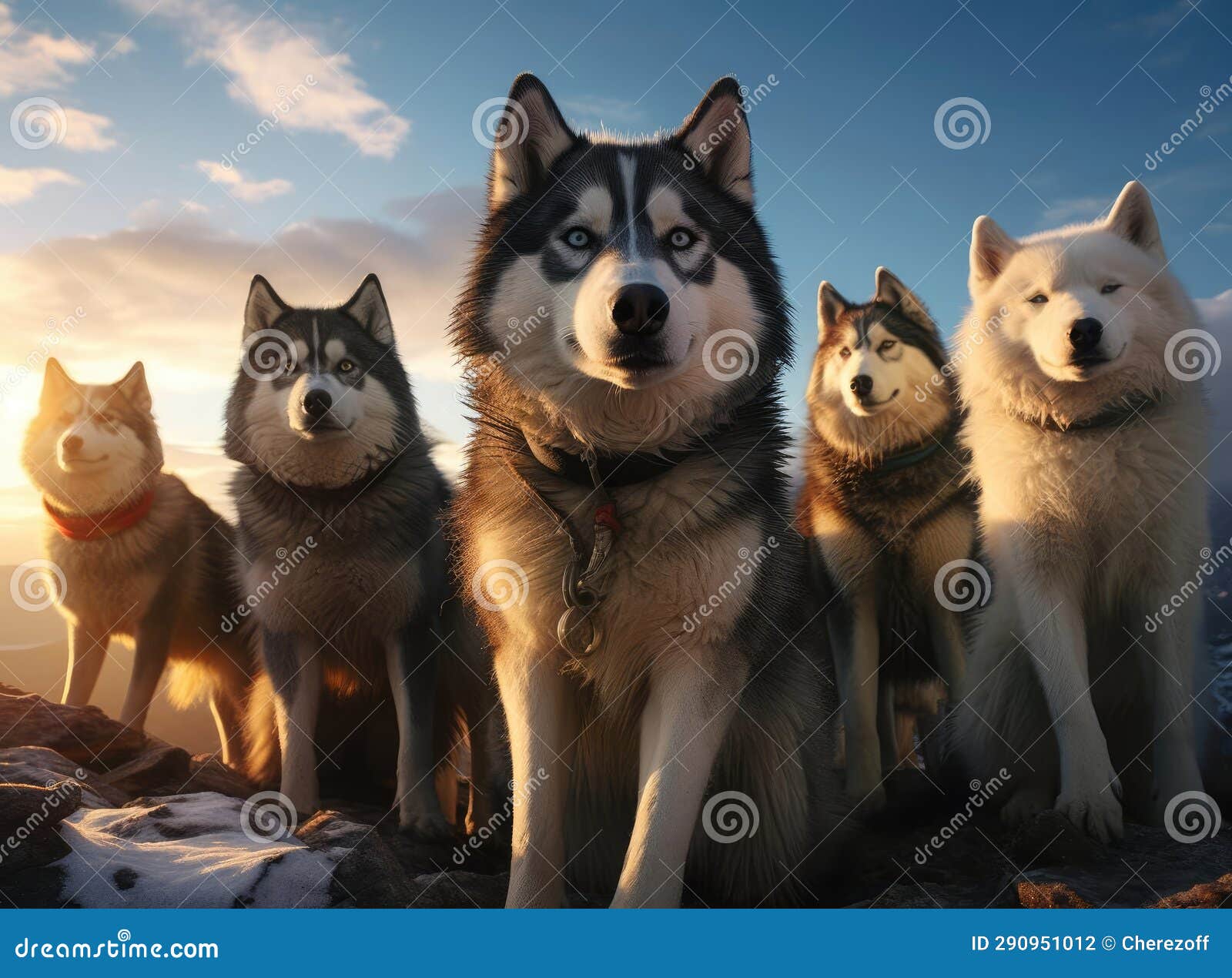 A Group of Siberian Huskies Stock Photo - Image of mushing, outdoors ...