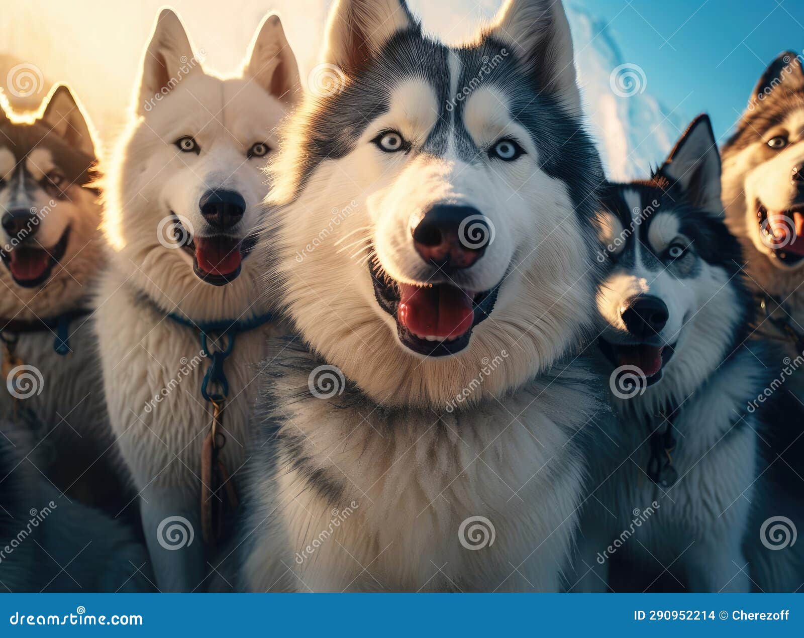 A Group of Siberian Huskies Stock Photo - Image of team, canine: 290952214