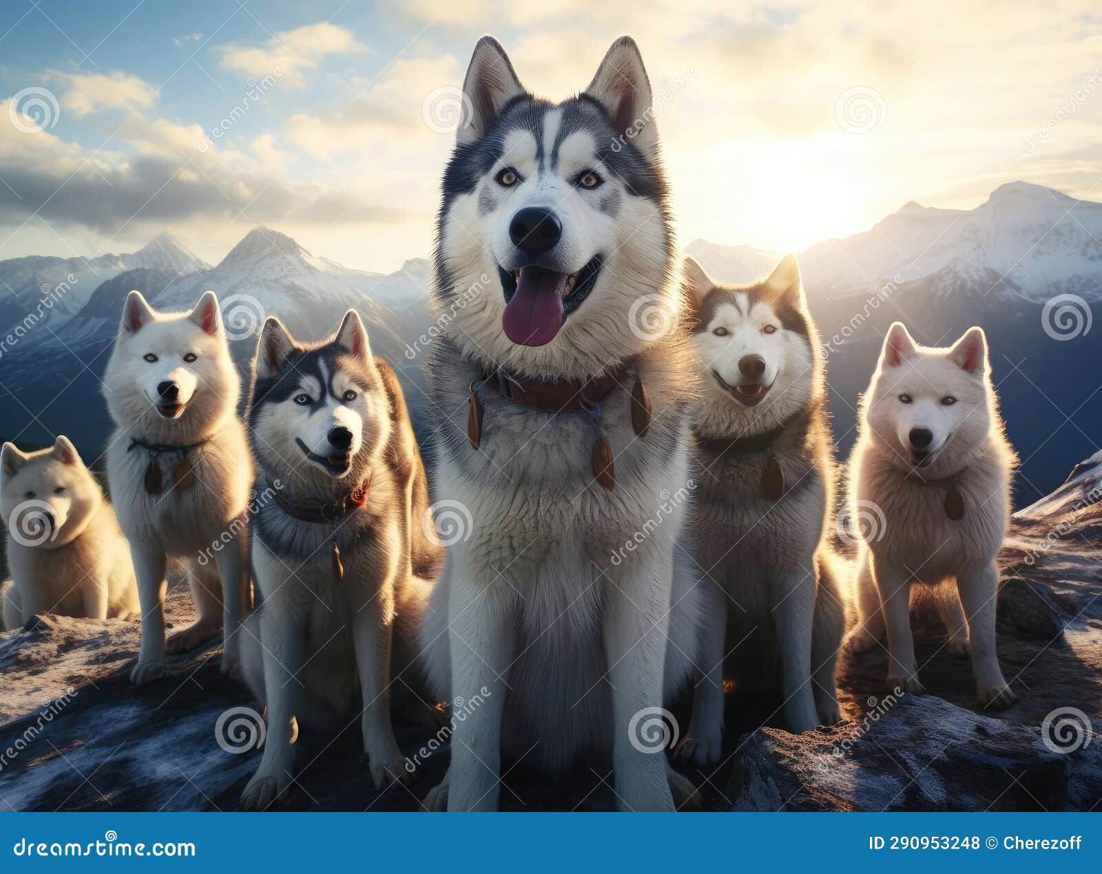 A Group of Siberian Huskies Stock Photo - Image of portrait, canine ...