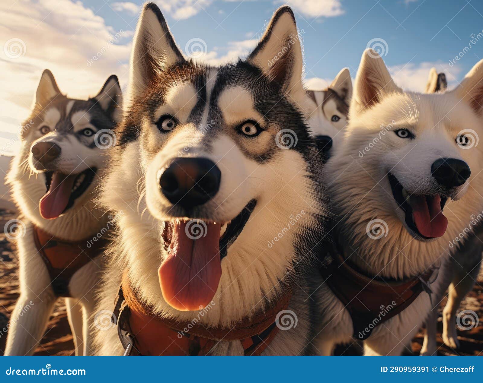 A Group of Siberian Huskies Stock Image - Image of happy, domestic ...