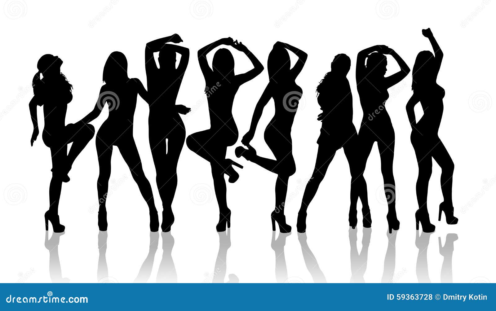 Group of Silhouette Girls Dancing Stock Illustration - Illustration of ...