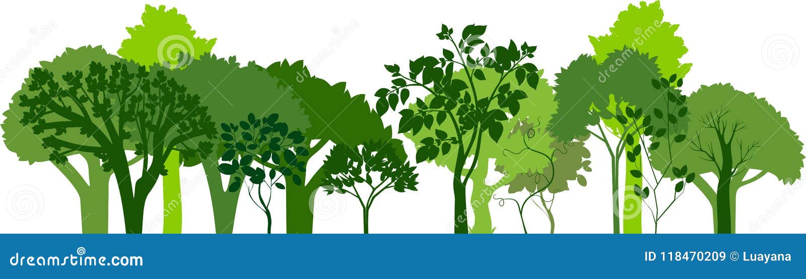 Group of Silhouettes of Green Trees. Stock Vector - Illustration of ...