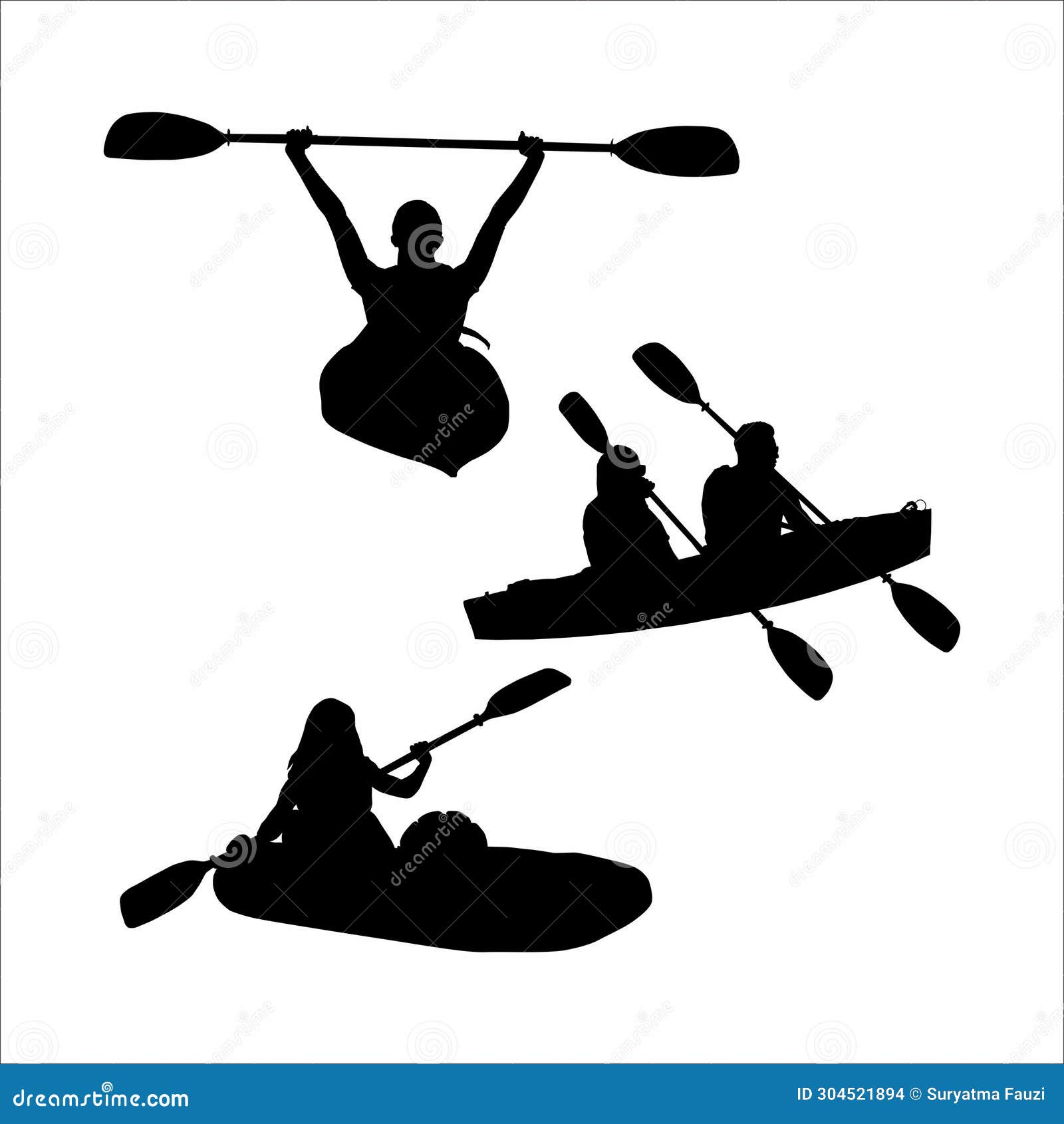 A Group of Silhouettes of People Rowing a Canoe, on a White Background ...