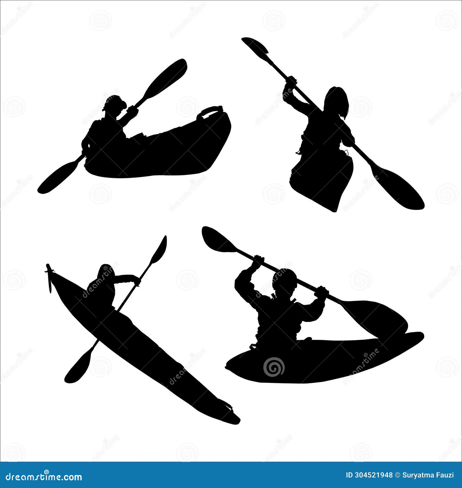 A Group of Silhouettes of People Rowing a Canoe, on a White Background ...