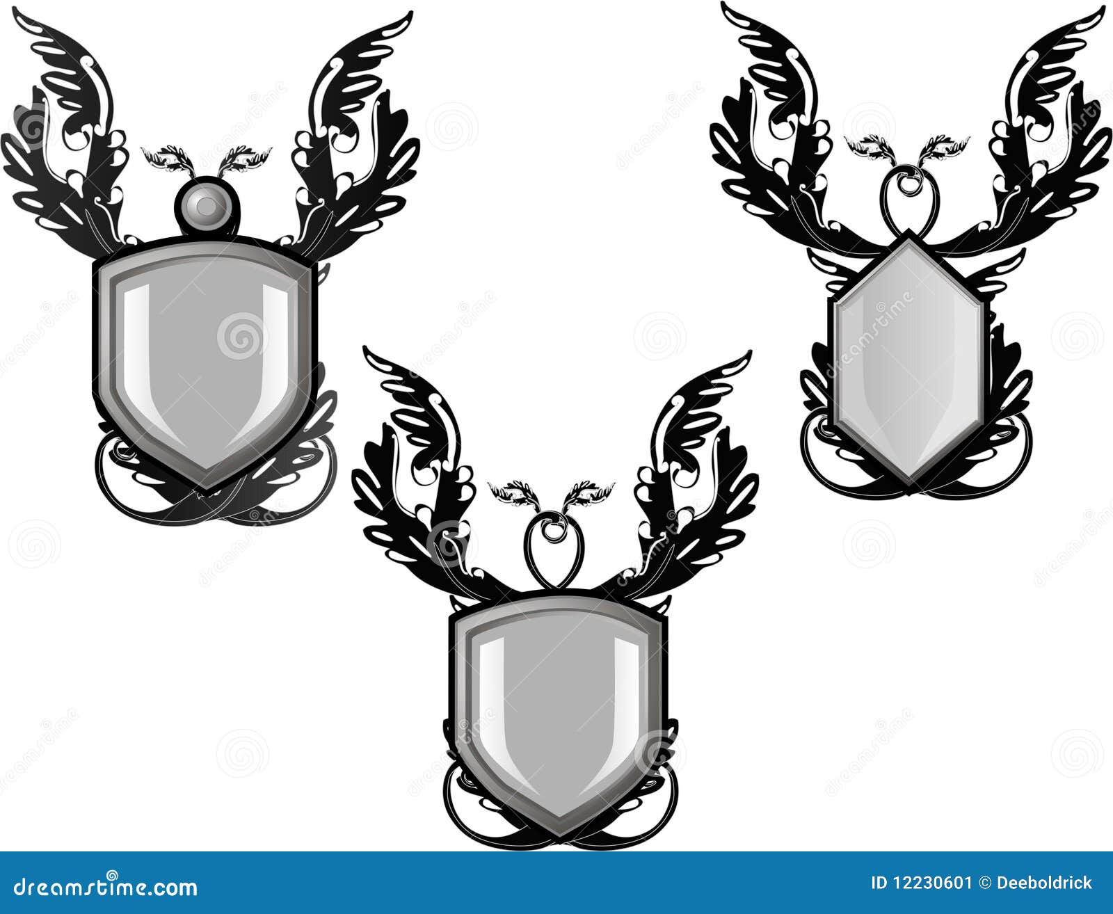 Group of Silver Decorated Emblems or Crests, Stock Vector ...