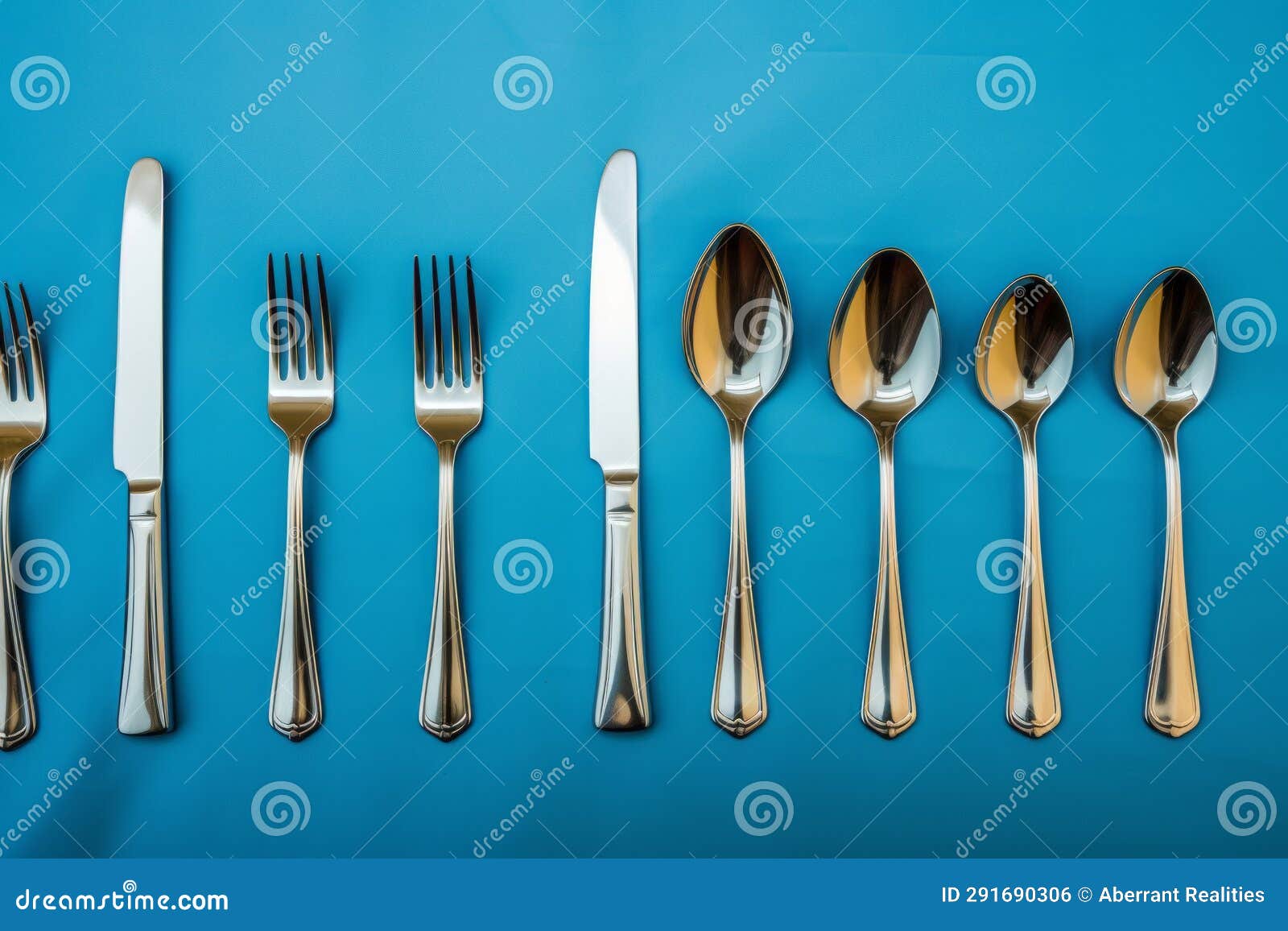 A Group of Silverware on a Blue Background Stock Illustration ...