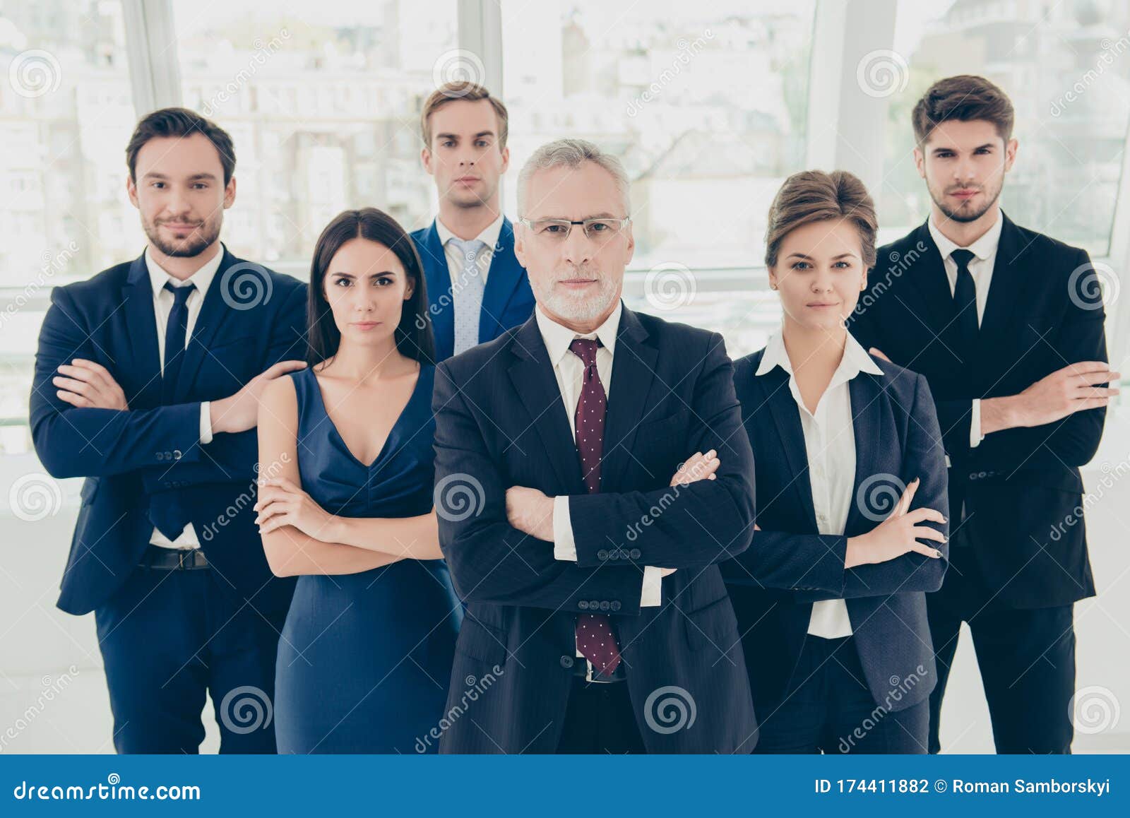 Group of Six Confident Serious Business People Standing Together Stock ...