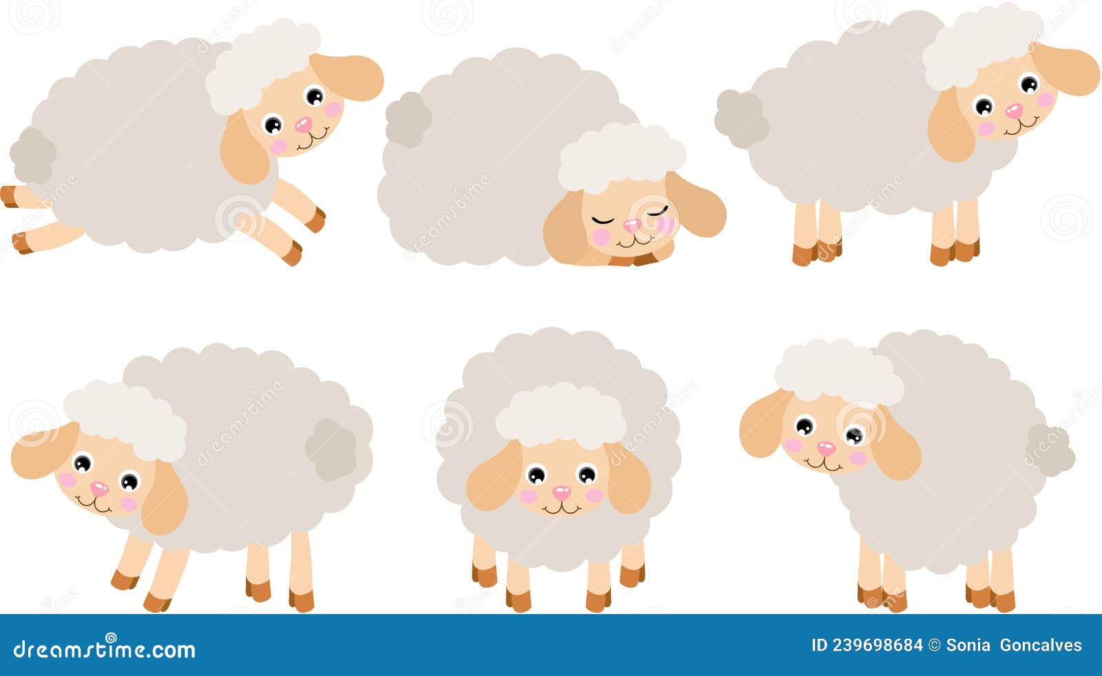 Group of Six Cute Lamb Sheeps Stock Vector - Illustration of clip ...