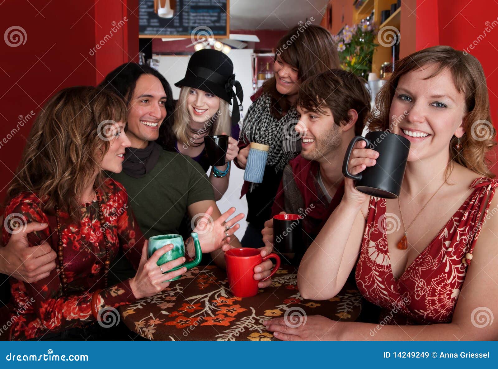 Group of six friends stock image. Image of cafe, hispanic - 14249249