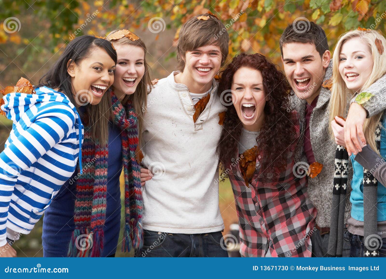 Group of Six Teenage Friends Having Fun Stock Photo - Image of blue ...